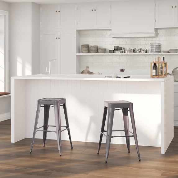 Series Modern Dining Stool - Clear Coated Metal Frame - 30" Seat Height ...
