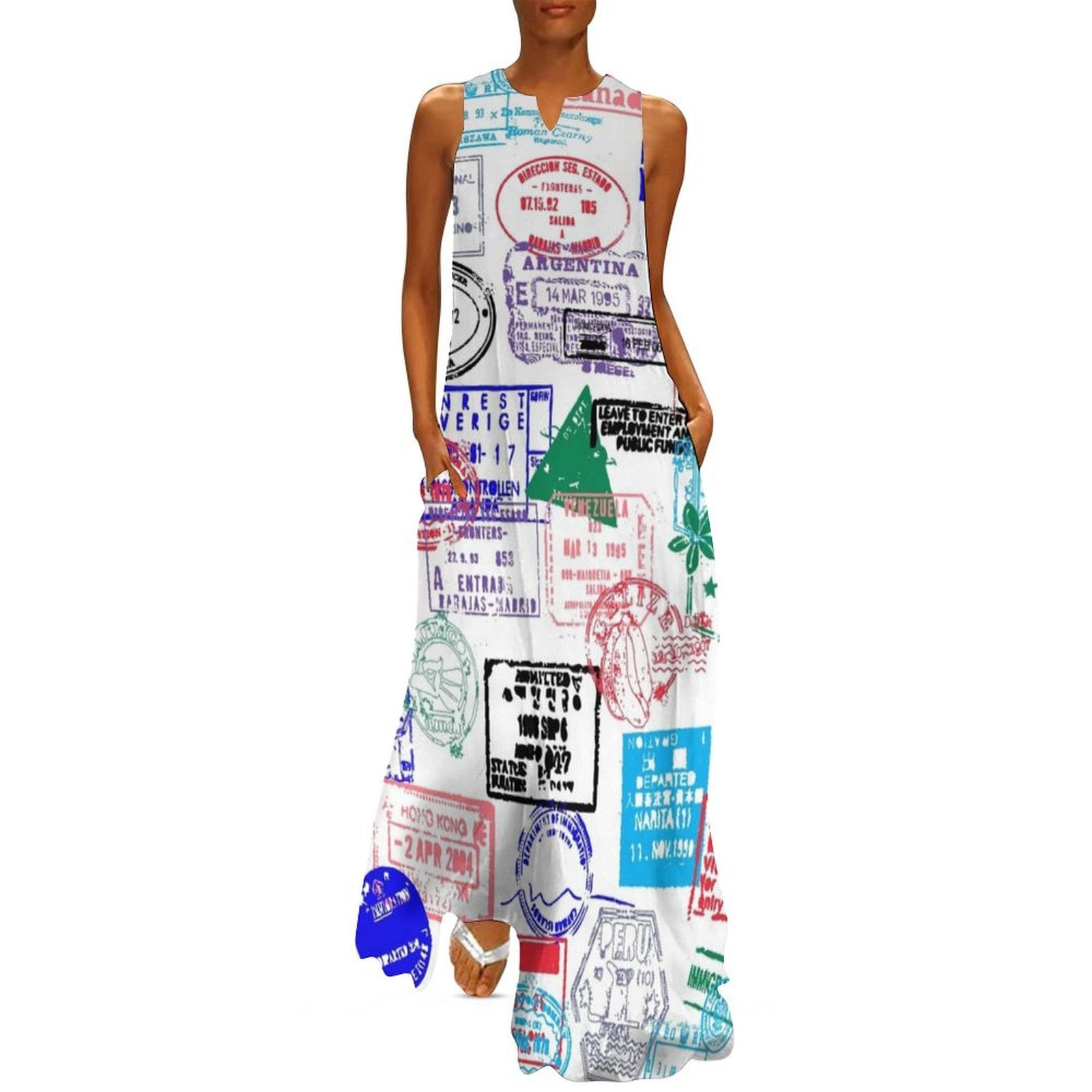 Series Of World Travel Passport Stamps Long Dress chic and elegant ...
