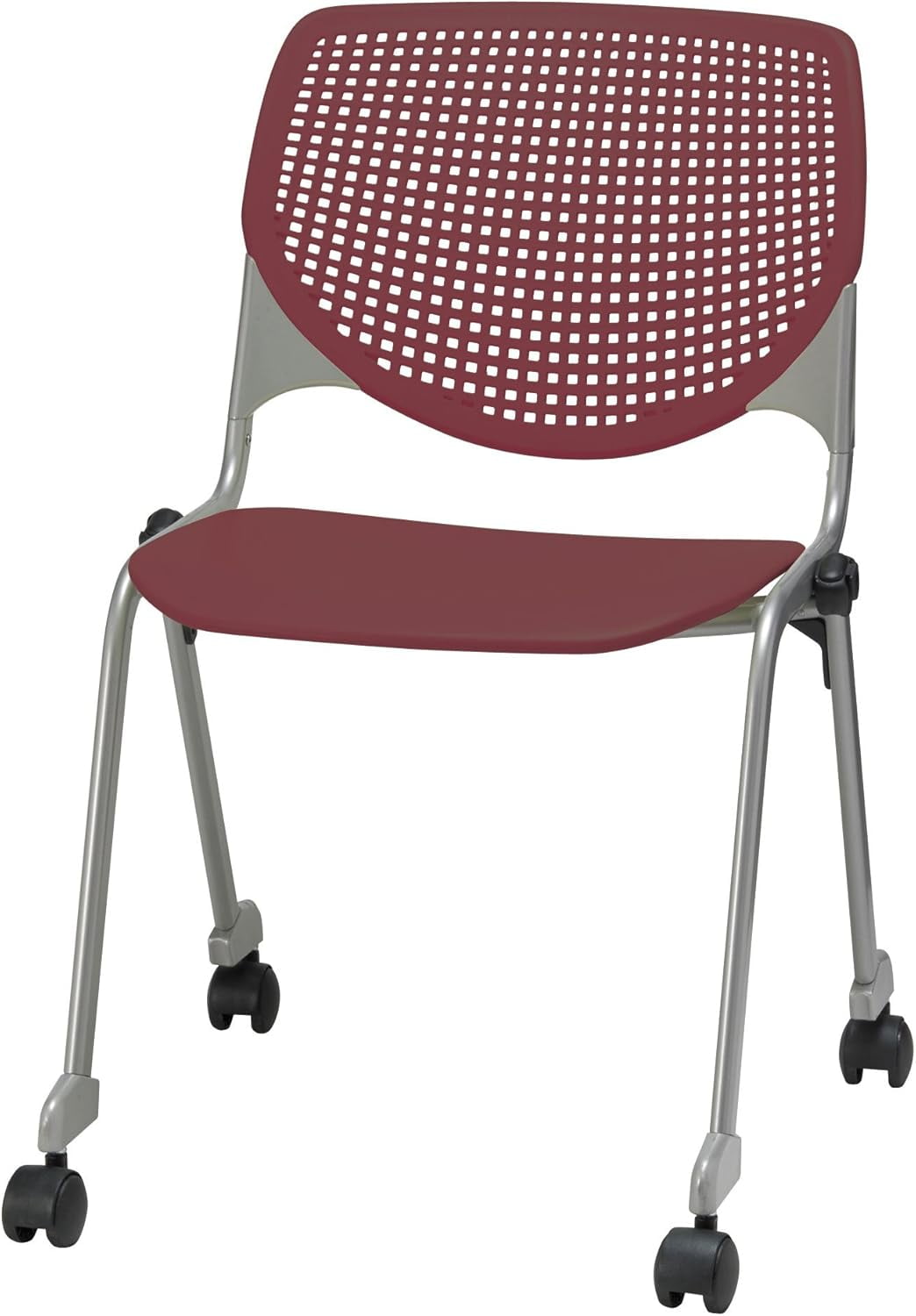 Series Polypropylene Stack Chair with Perforated Back Casters, Burgundy ...