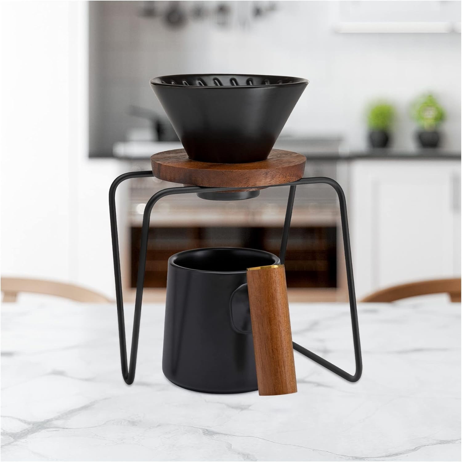 Series Pour-Over Coffee Maker Set with Ceramic Cone, Wood Ring and ...