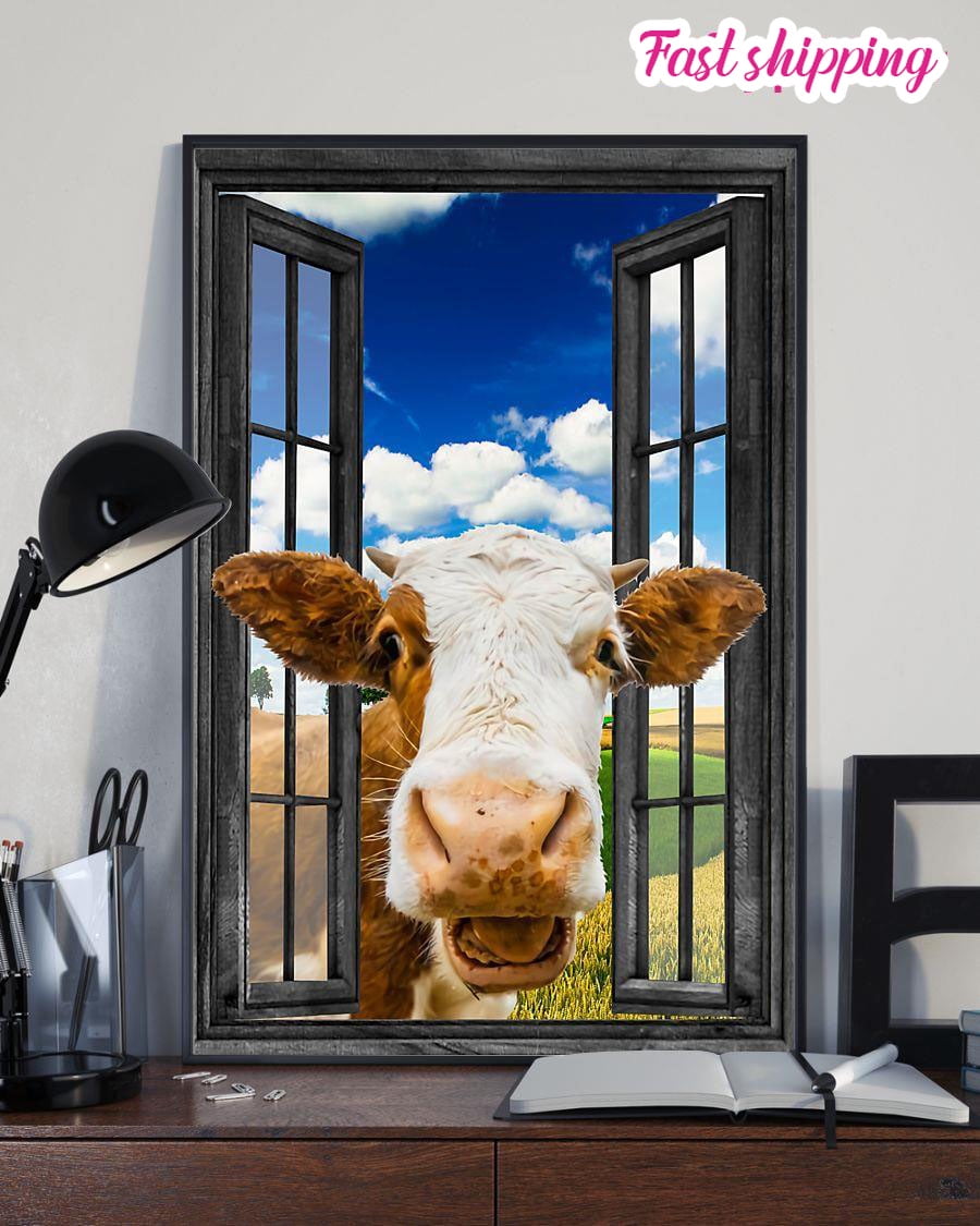 Serious Hereford Cow Window Frame Poster Wall Art Vertical 24 x 36 Inch ...