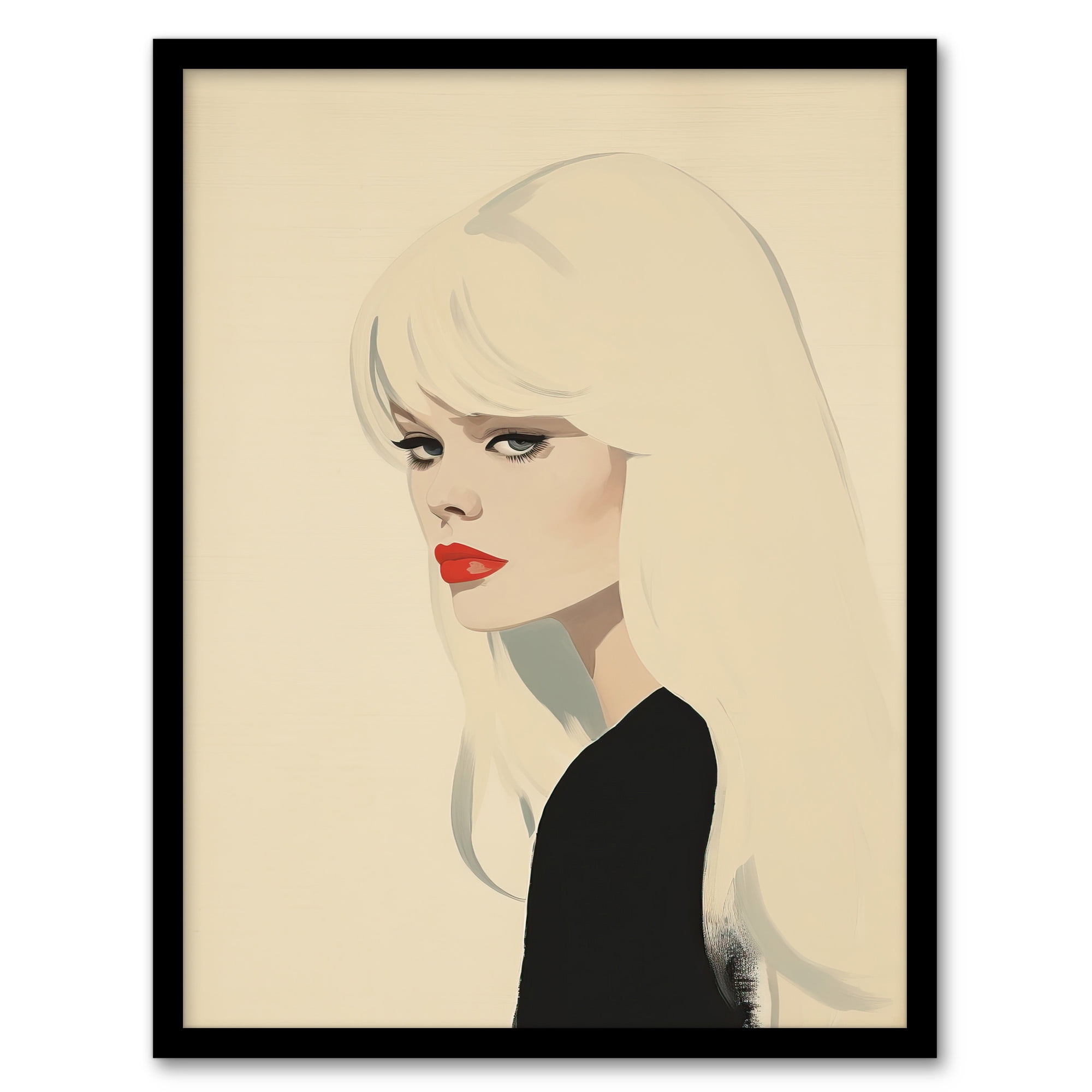 Serious Side Eye Retro Female Beauty Portrait in Alabaster Red and ...