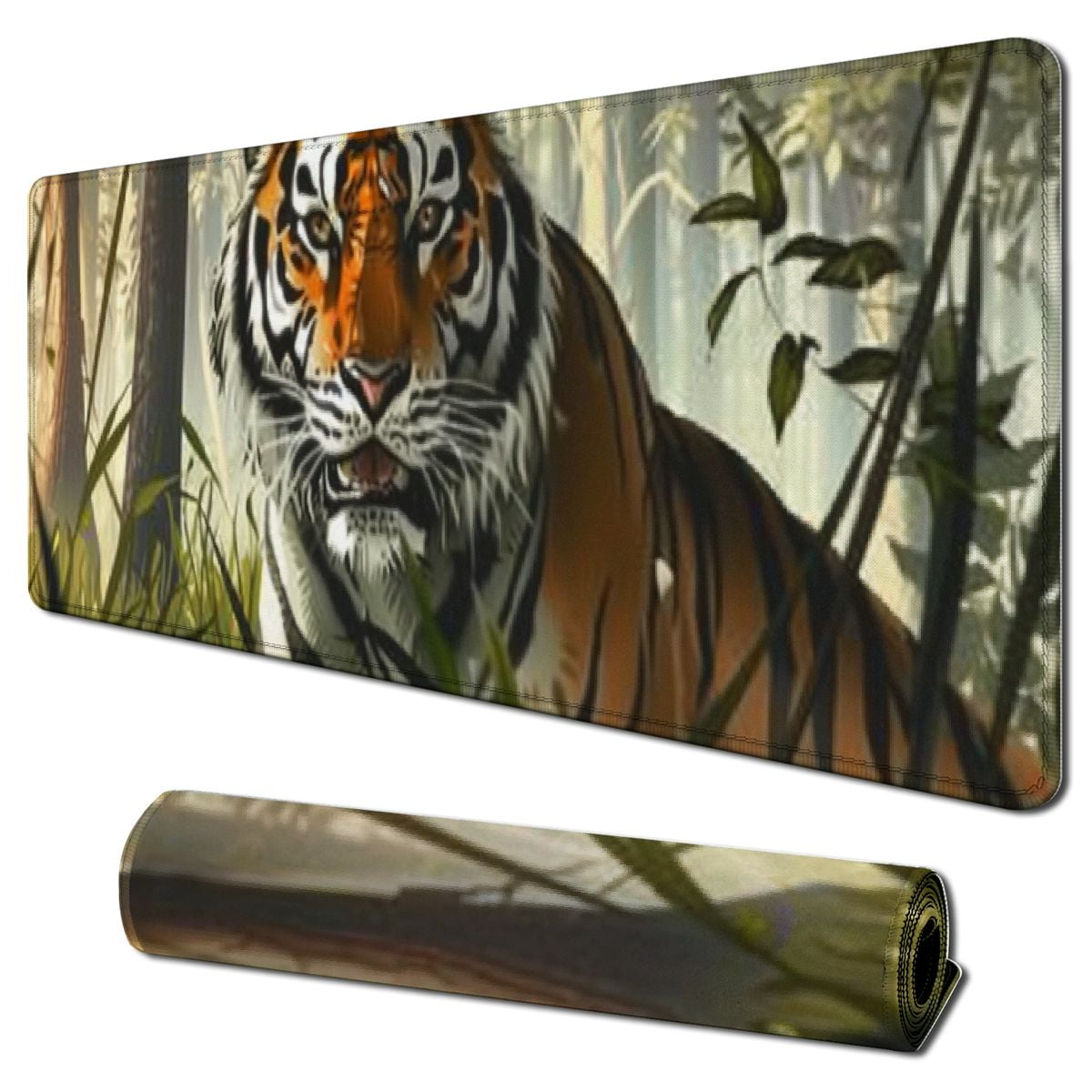 Serious Tiger Pattern Large Office Gaming Mouse Pad Strong Adhesion And Durability Precision