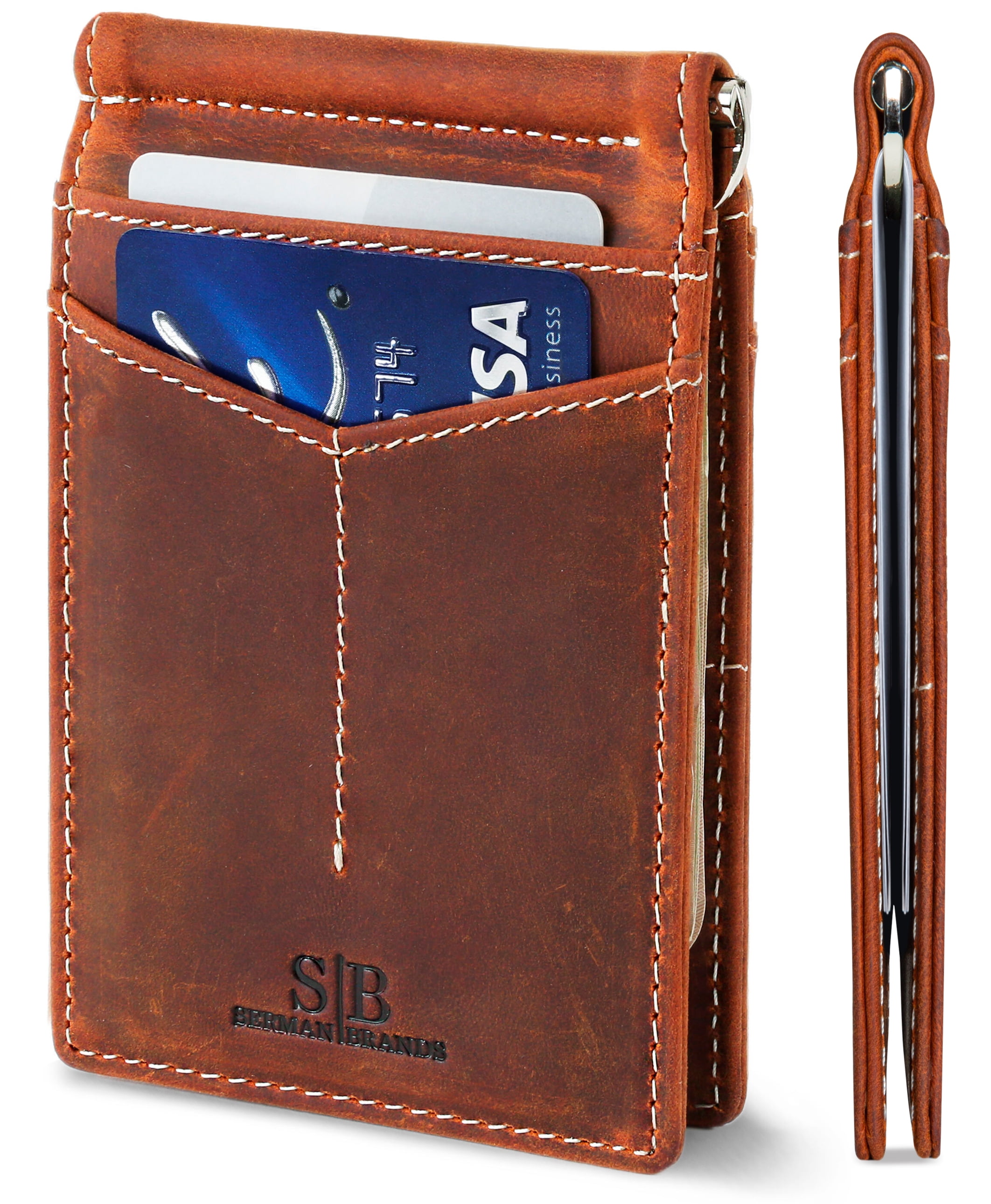 Serman Brands Slim Leather Wallet for Men, RFID Blocking Bifold, Money ...
