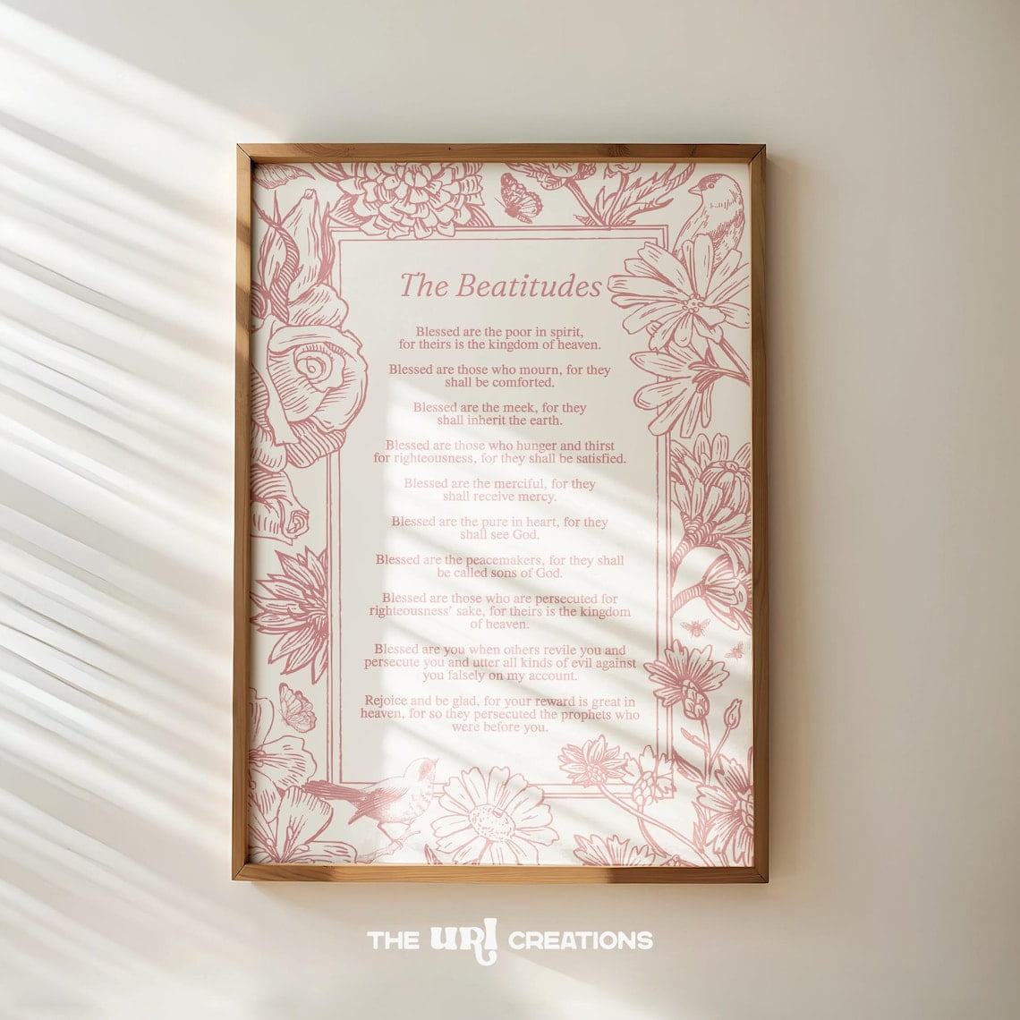 Sermon On The Mount Christian Wall Art Pink, Beatitudes Print, Floral ...