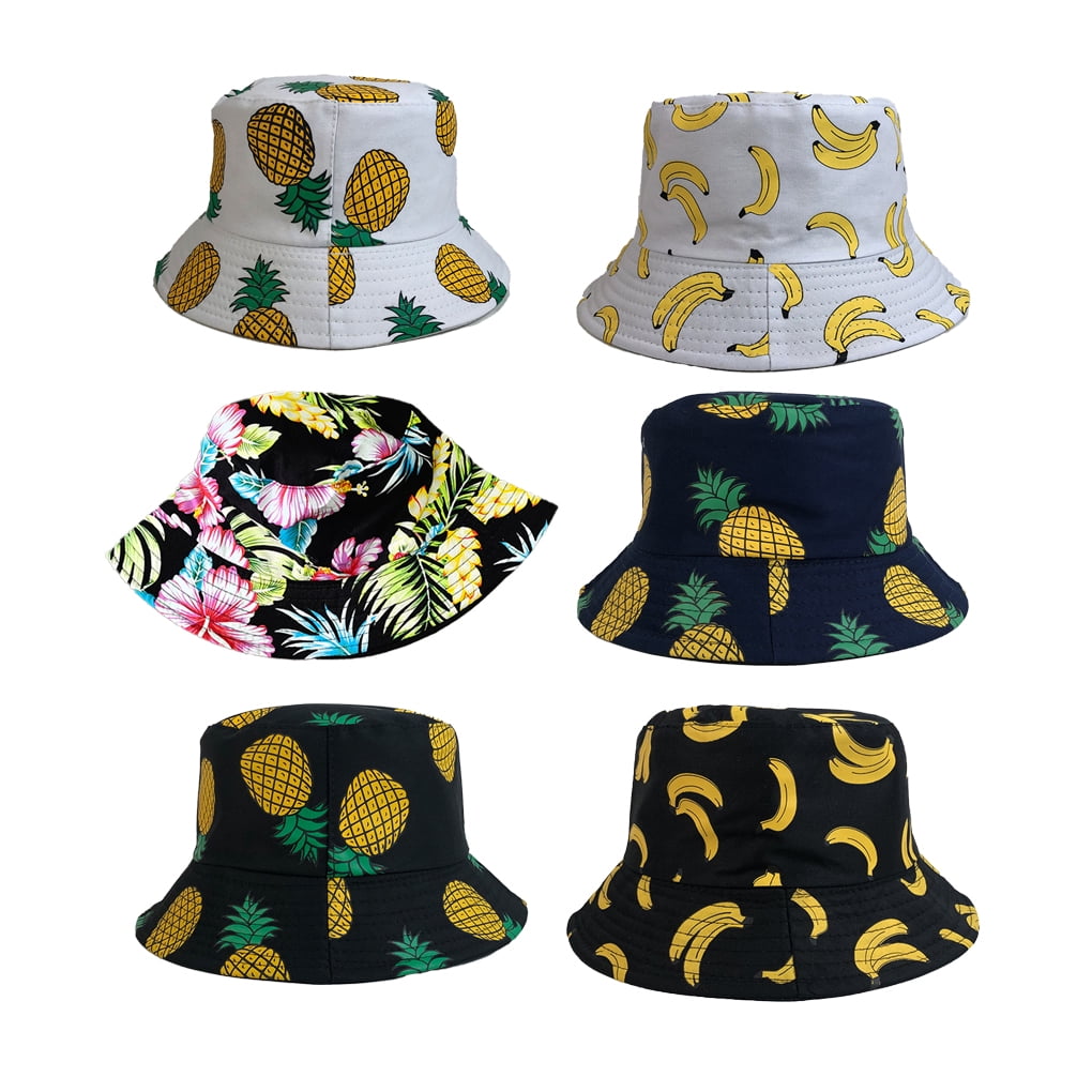 Seroniy Unisex Men Women Pineapple Fruit Pattern Bucket Hats Reversible ...