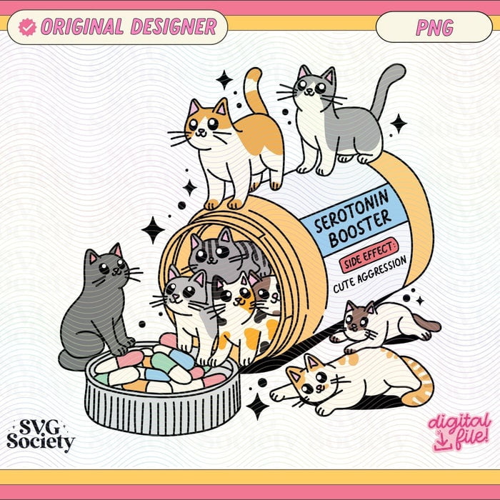 Serotonin Booster Cats PNG File, Super Cute Artsy Creative Design for ...