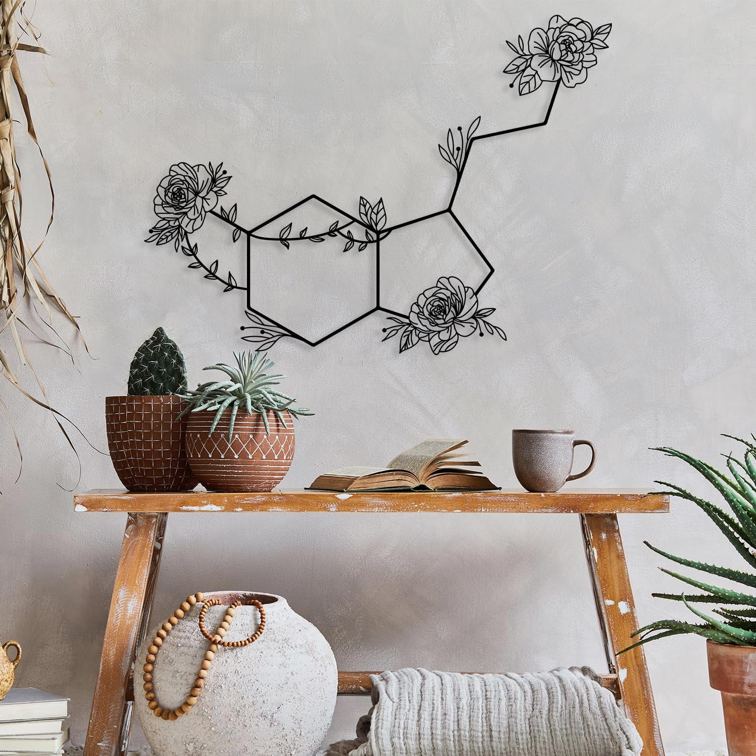 Serotonin Metal Wall Art, Flowered Serotonin Molecule, Symbol of ...