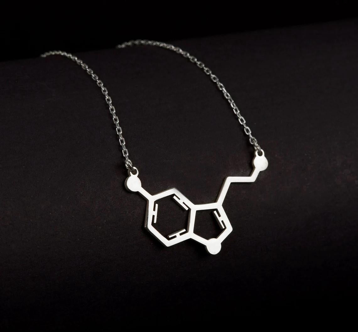 Serotonin Necklace, Skeletal formula of Dopamine in Sterling Silver ...