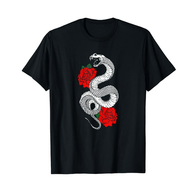 Serpent Snake Red Roses Aesthetic Grunge Punk Goth e-Girl T-Shirt Black ...