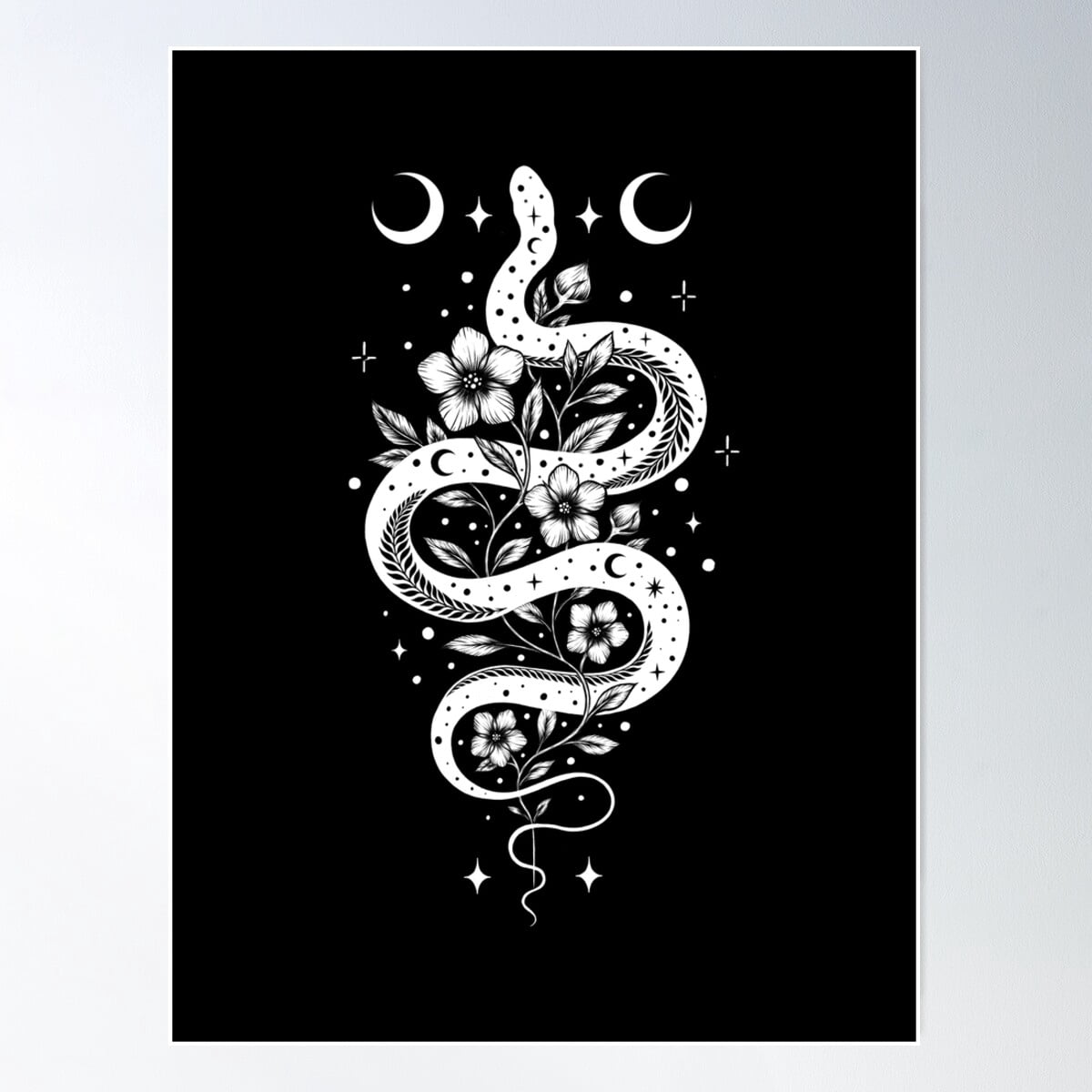 Serpent Spell-White Poster Wall Art, Modern Wall Decor For Living Room ...