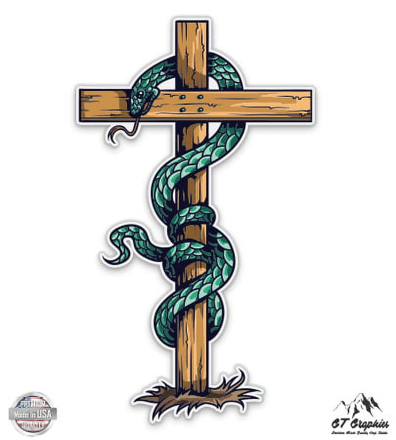 Serpent on the Cross - 5" Vinyl Sticker - For Car Laptop I-Pad ...