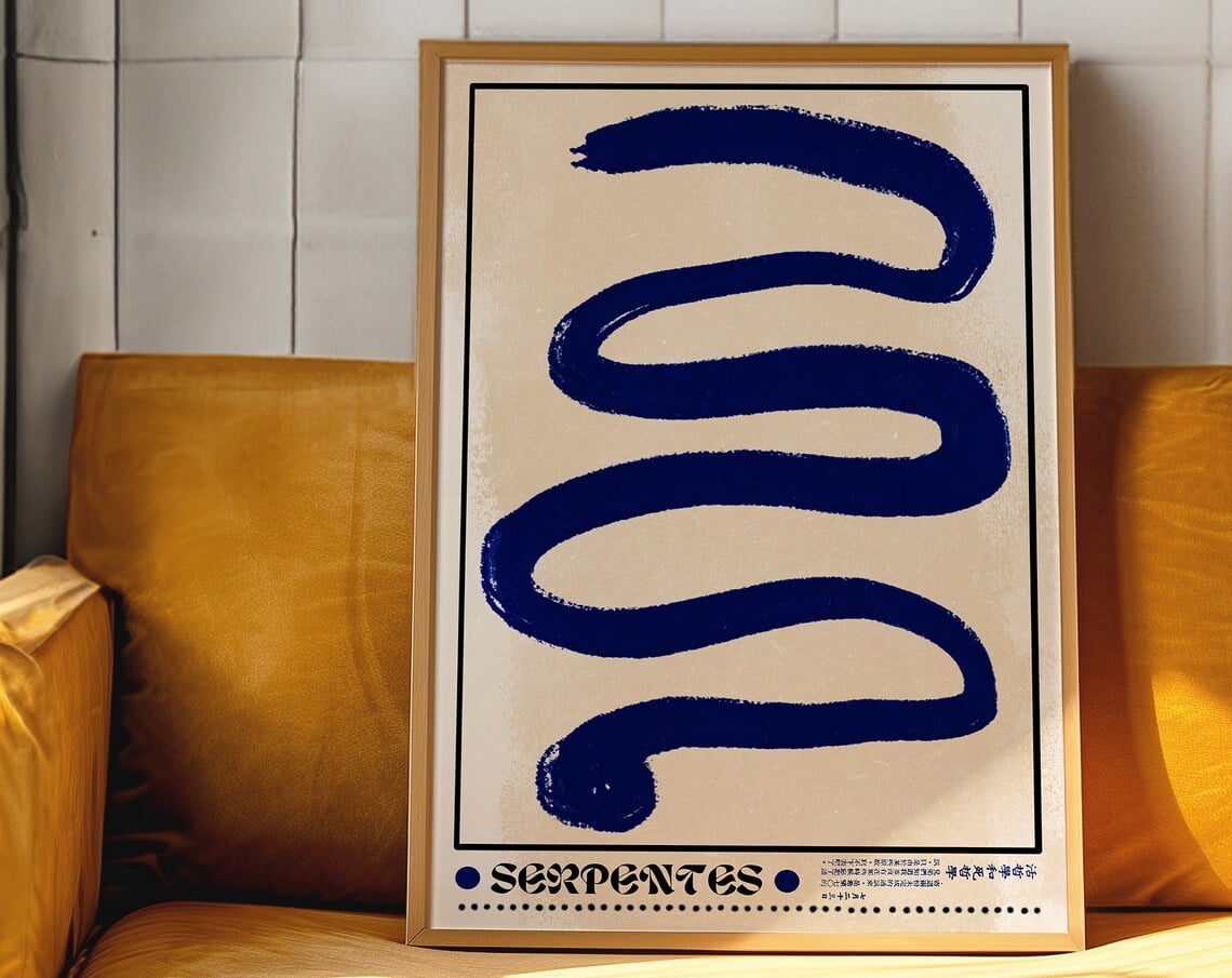 Serpentes Poster, 70S Poster, Blue Wall Art, Livingroom Decor, Trendy ...