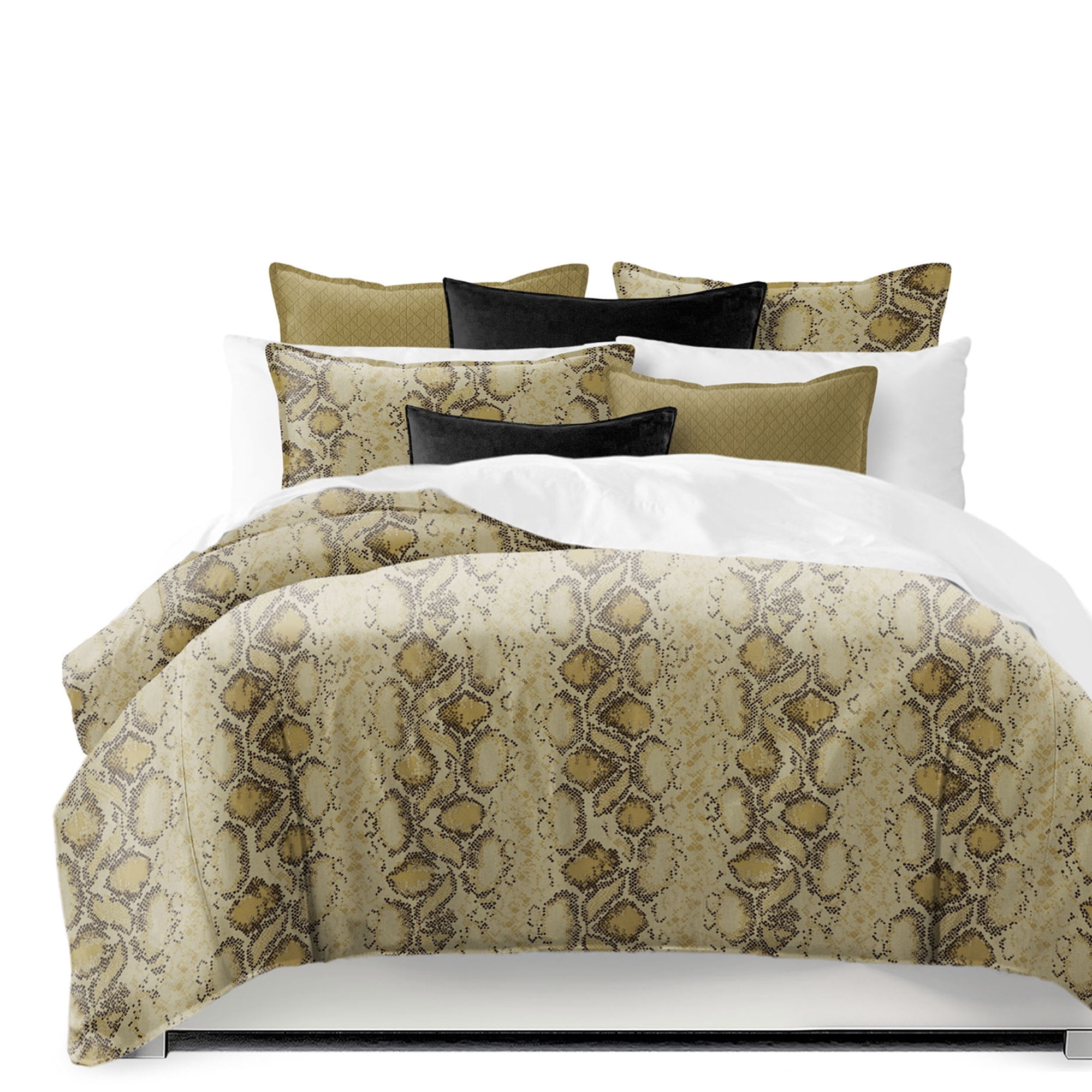Serpentine Gold Queen Comforter & 2 Shams Set, plus 2 bonus cushions ...