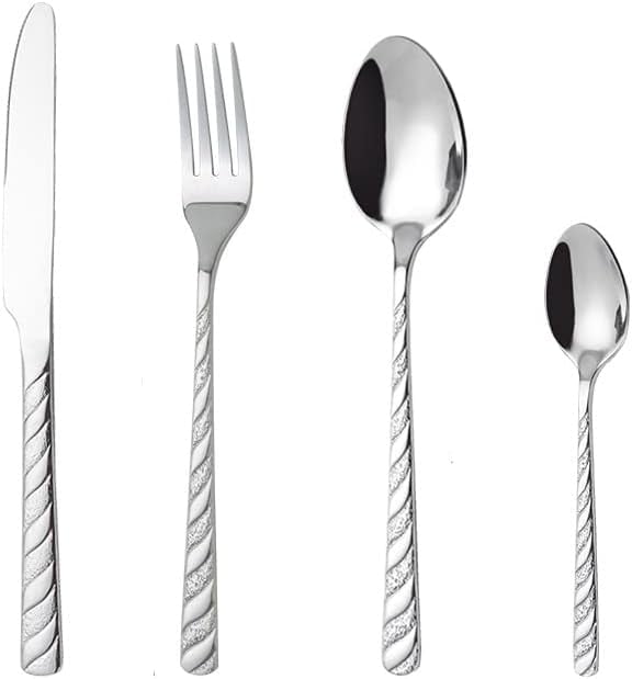 Serpentine Hammered Silverware Set, 48-Piece Stainless Steel Gold ...