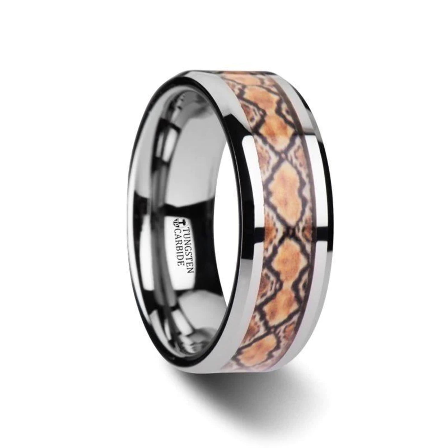 Serpentine Tungsten Wedding Ring With Boa Snake Skin Design Inlay ...