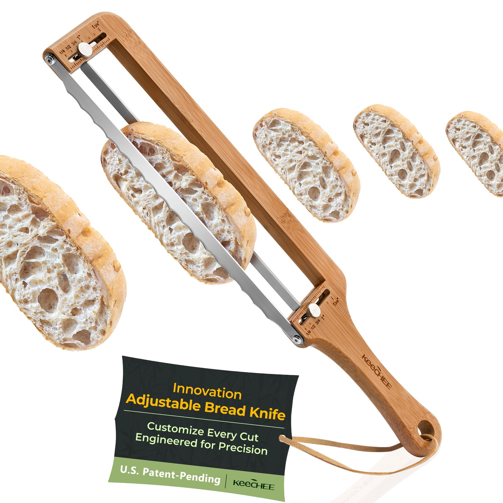 Serrated Bread Slicer for Artisan Baking, Adjustable Thickness Guide ...