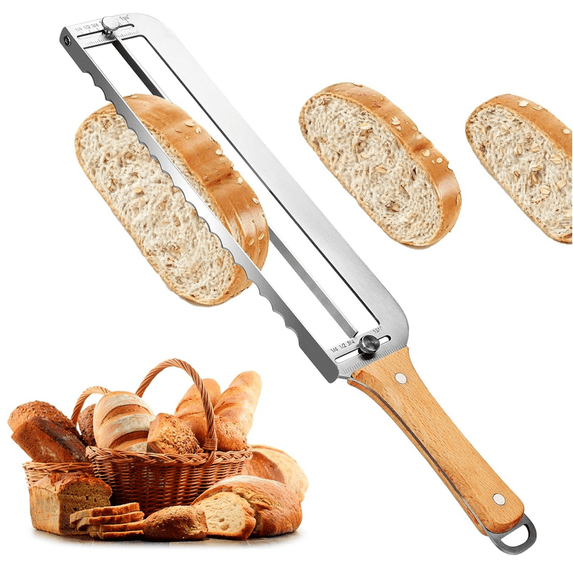 Serrated Stainless Steel Bread Knife, Adjustable Thickness Slicer for ...