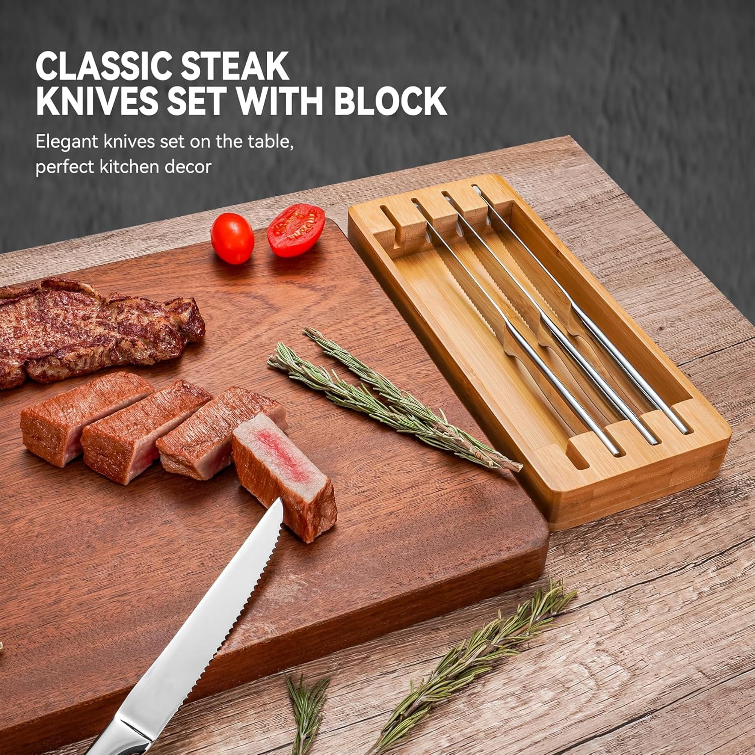 Serrated Steak Knife Set of 8 with Block Holder, Steak Knife with ...