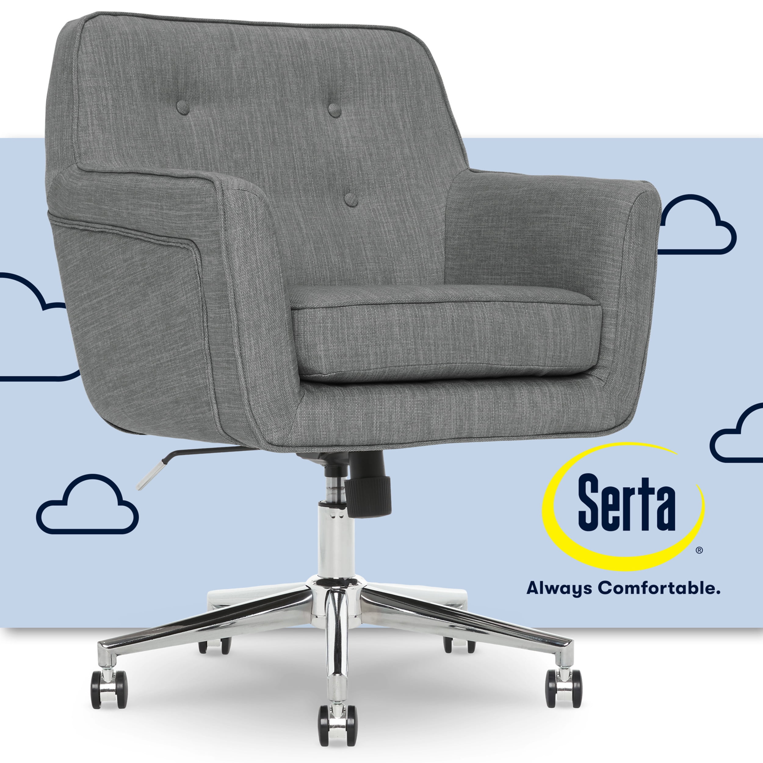 Serta Ashland Office Desk Chair, Button Tufted Mid-Back, Memory Foam ...