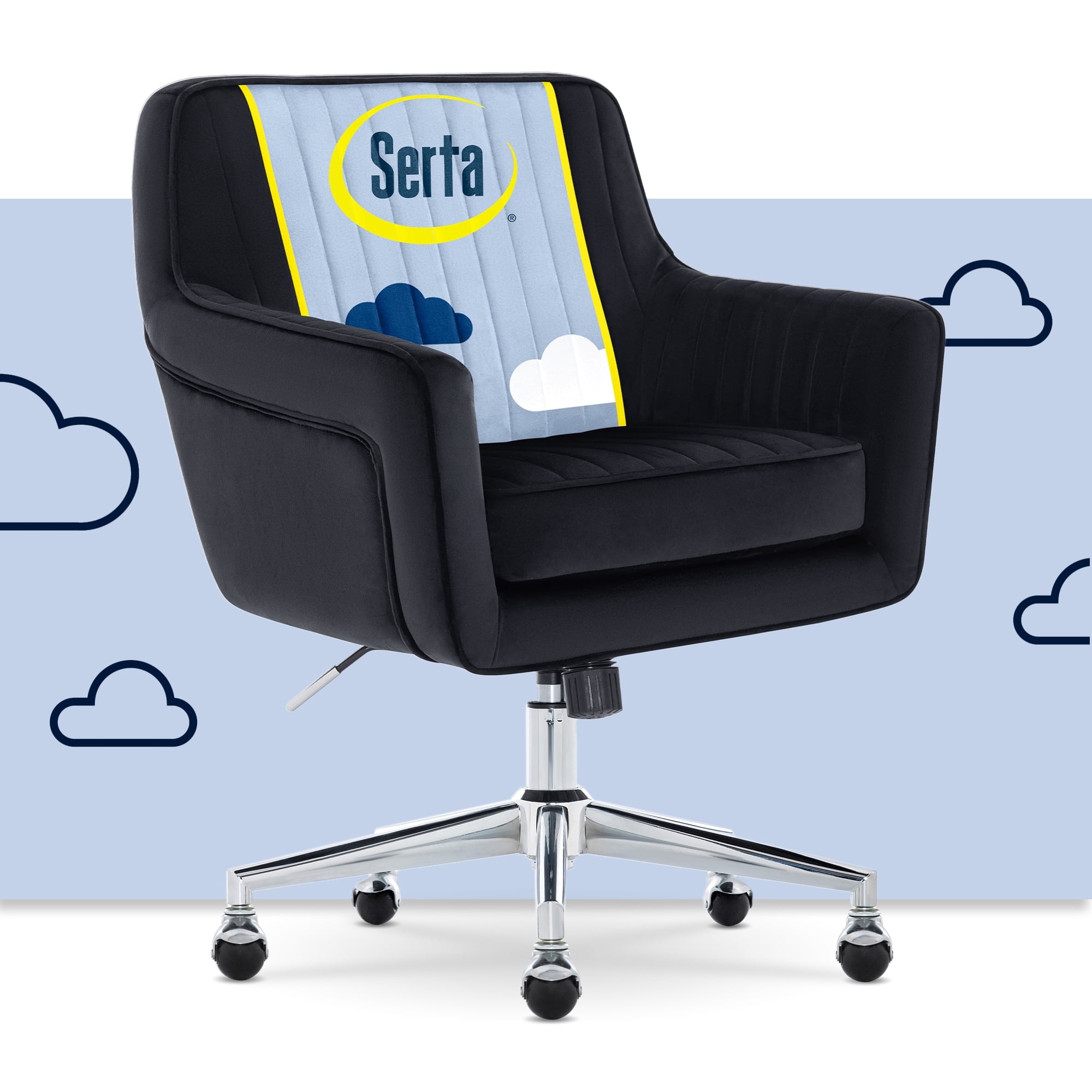 Serta Ashleigh Modern Office Chair Channel-Tufted Design Black Velvet ...