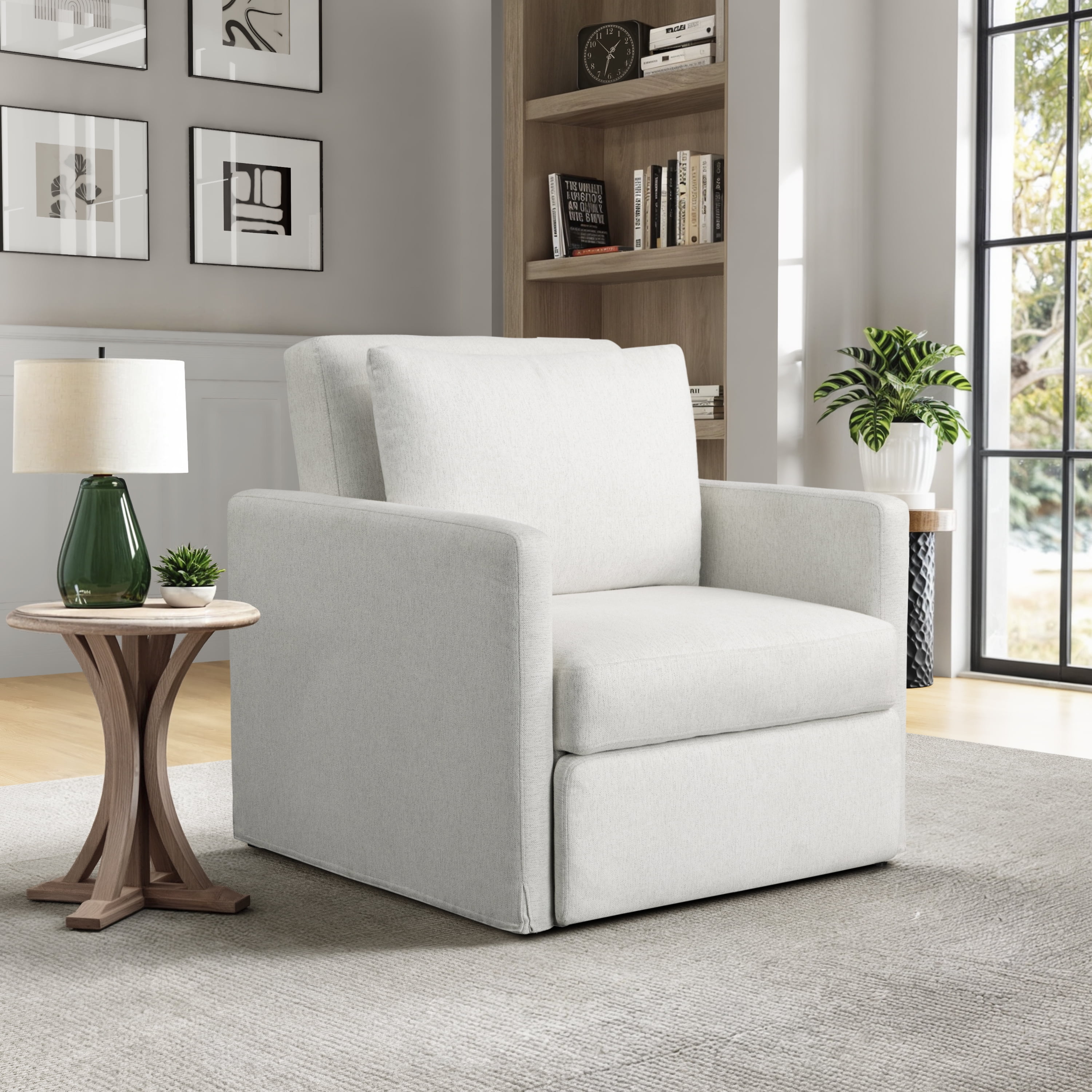 Serta Bentley Modern Convertible Arm Chair, Cream Woven Fabric ...