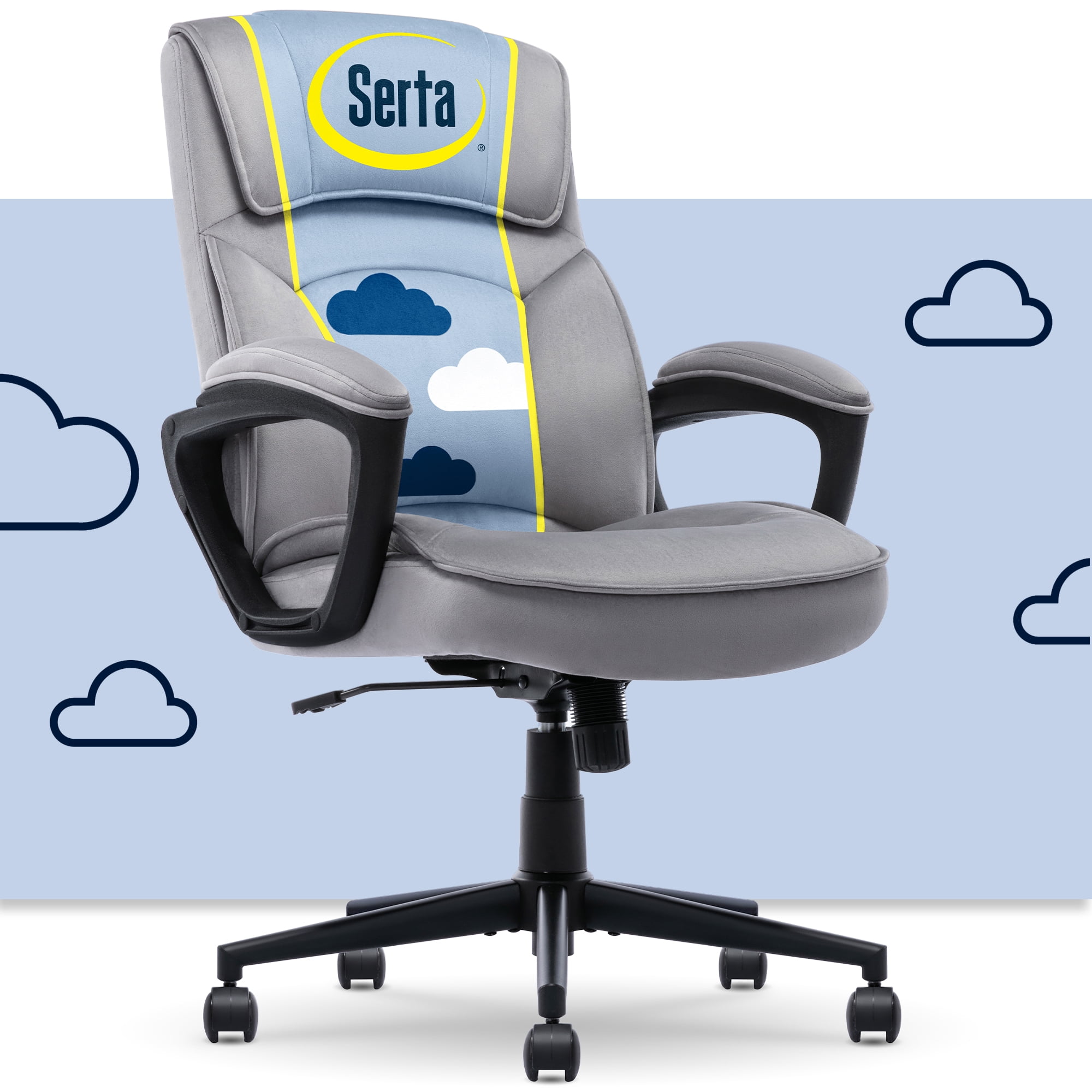 Serta Comfort Classic Executive Office Chair Padded Armrest Gray Velvet ...