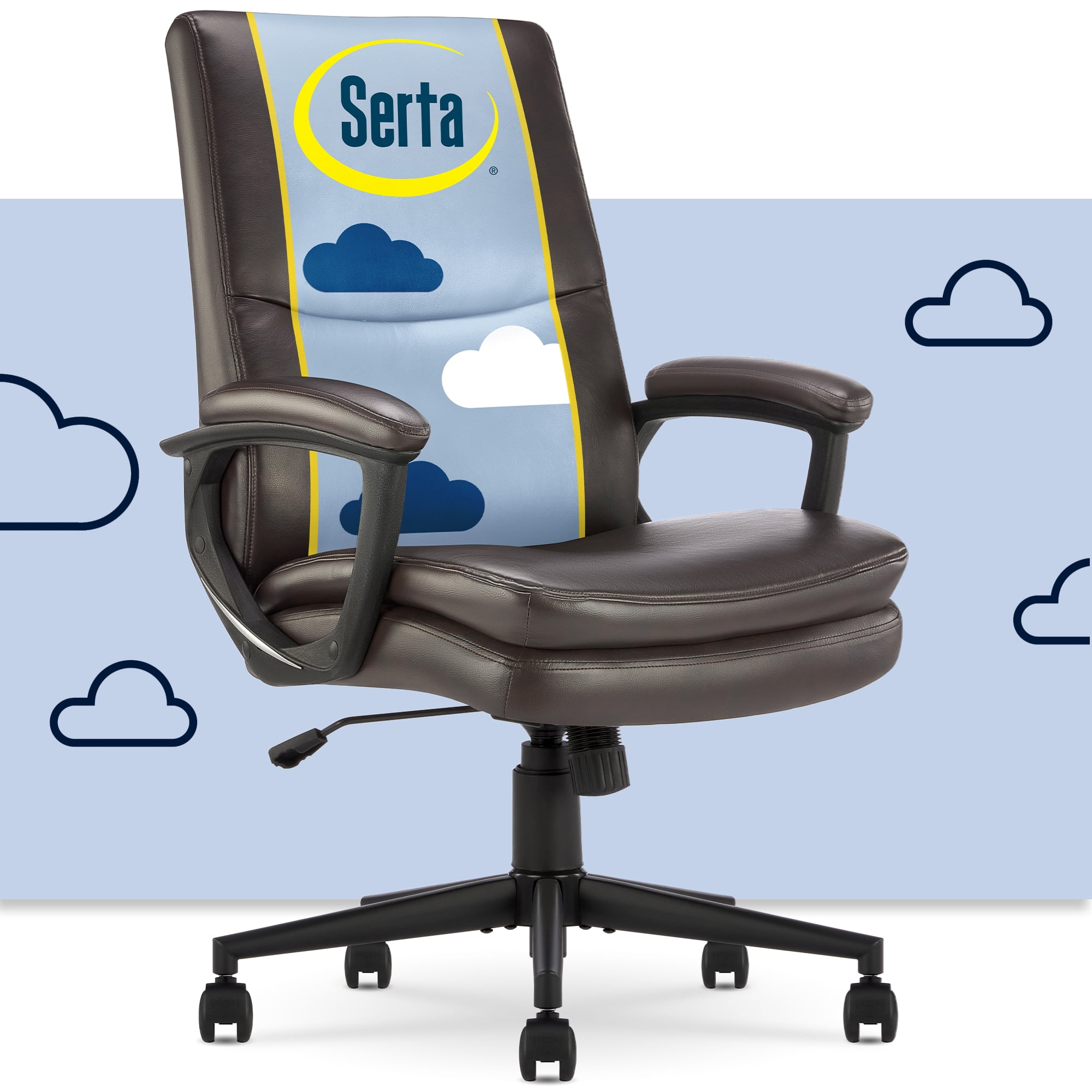 Serta Comfort Modern Executive Office Chair Metal Base Bonded Leather ...