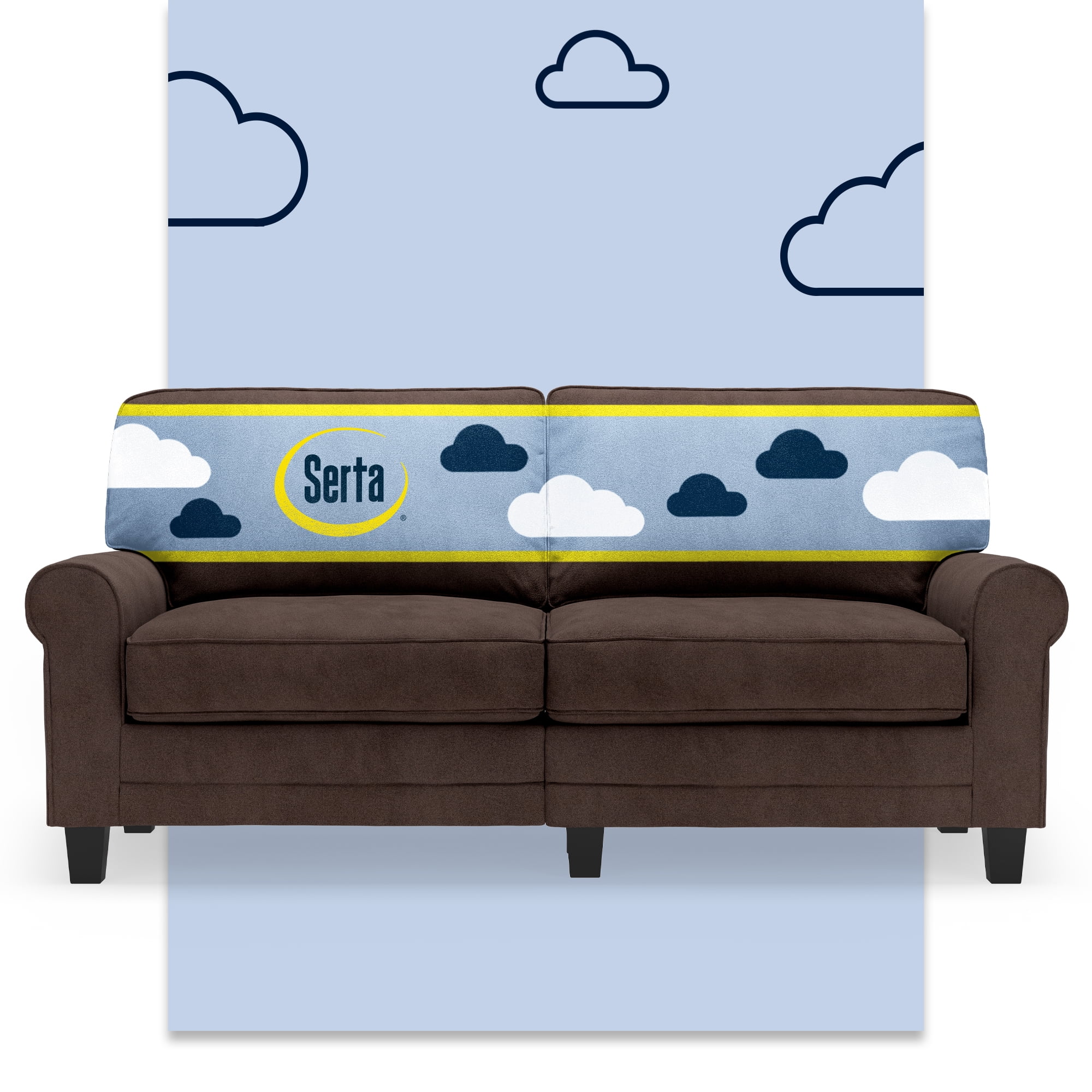 Serta Copenhagen 73" Rolled Arm Sofa with Removable Covers Dark Brown ...