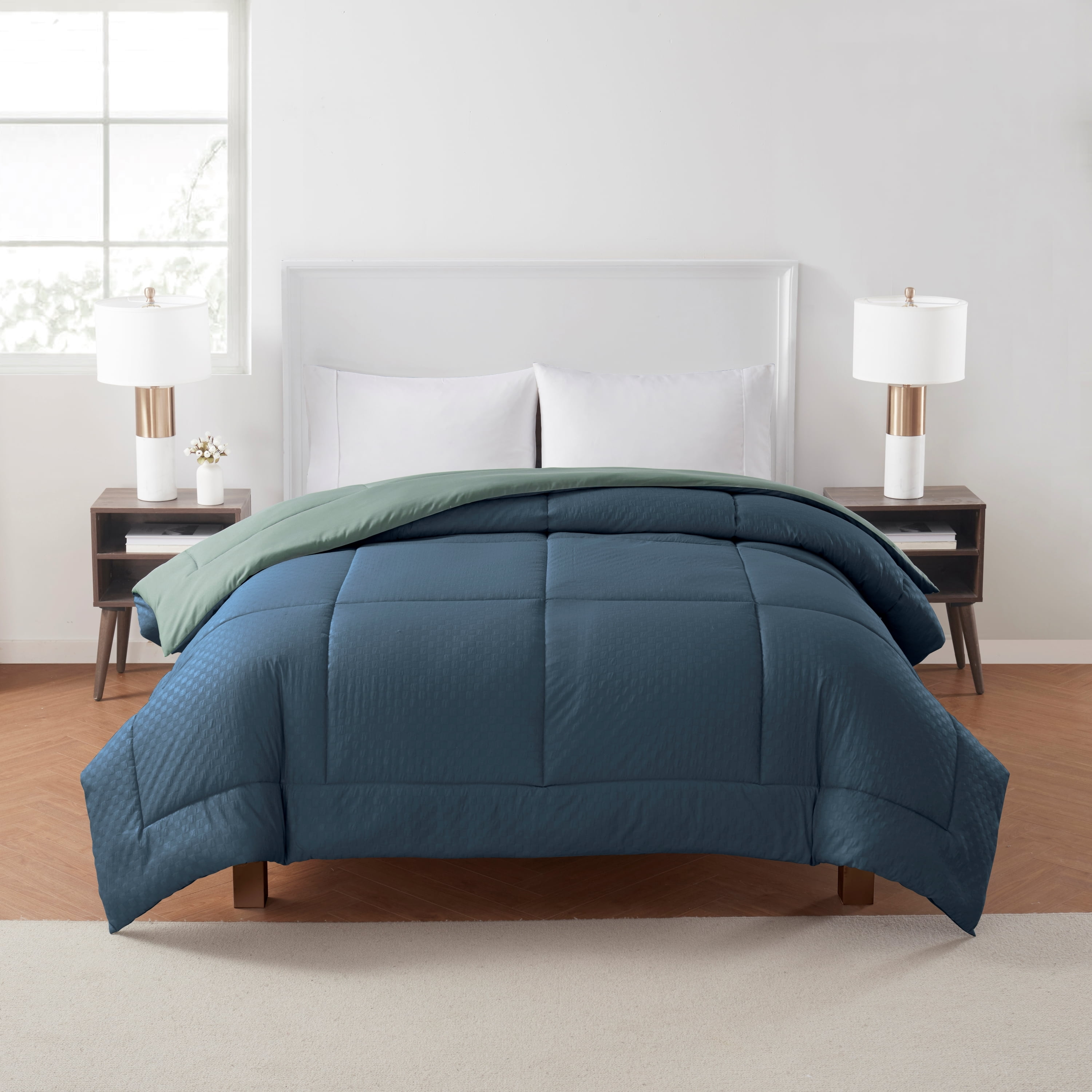 Serta Down Alternative Comforter 3D Embossed Grid Blue, Twin/Twin XL ...