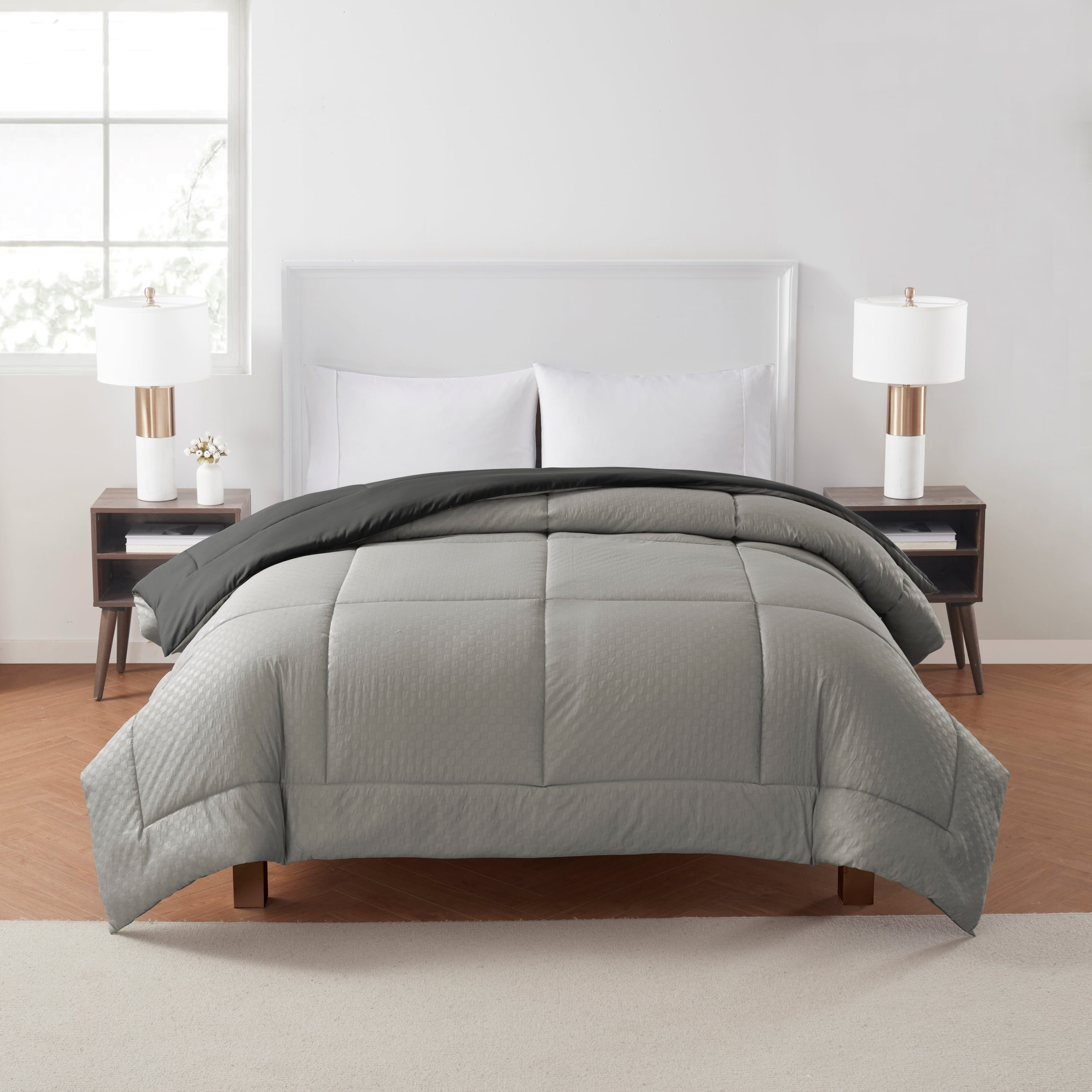 Serta Clean Start Down Alternative Comforter Grey King, Antimicrobial ...
