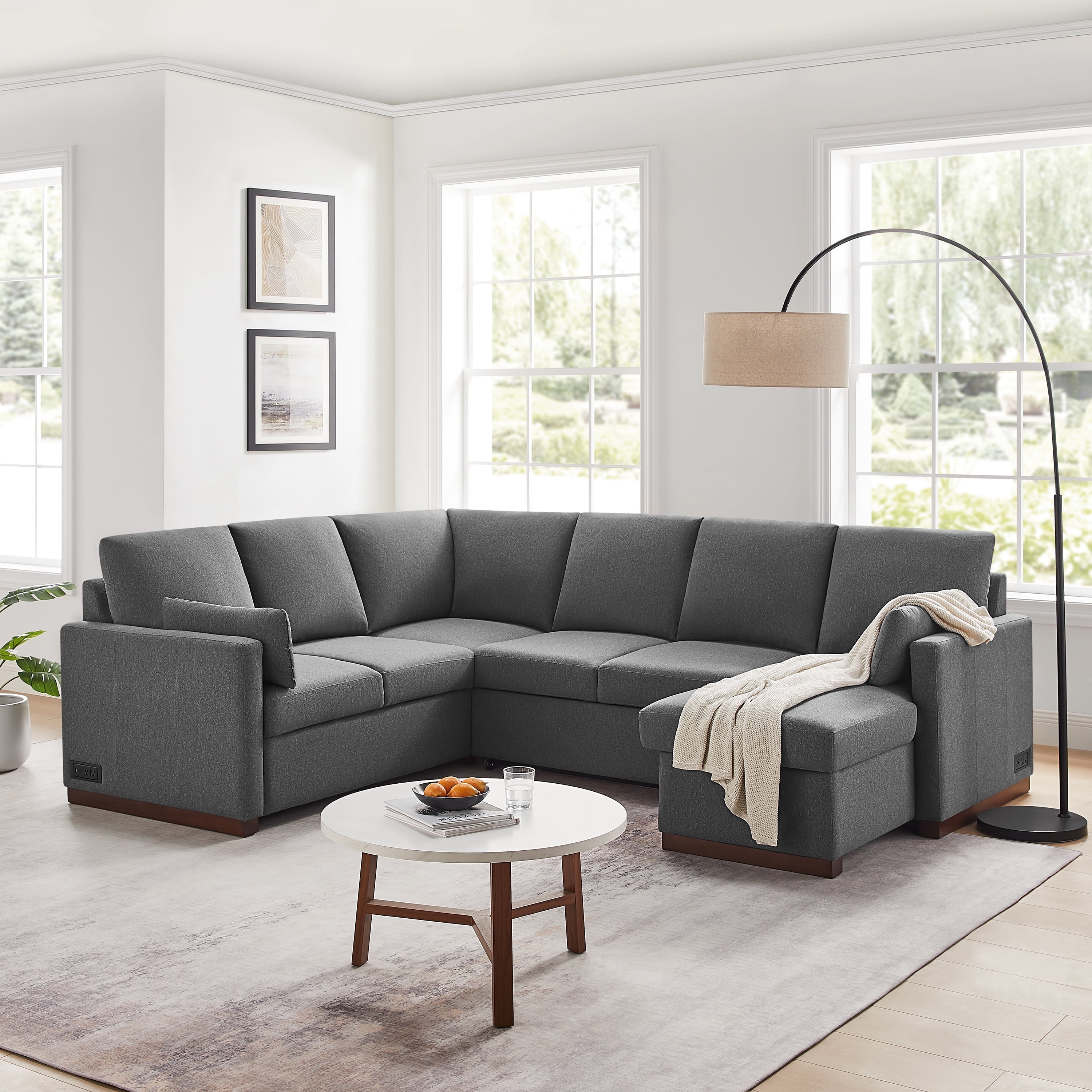 Serta Ellison Convertible Sectional sofa in Charcoal Fabric Upholstery ...