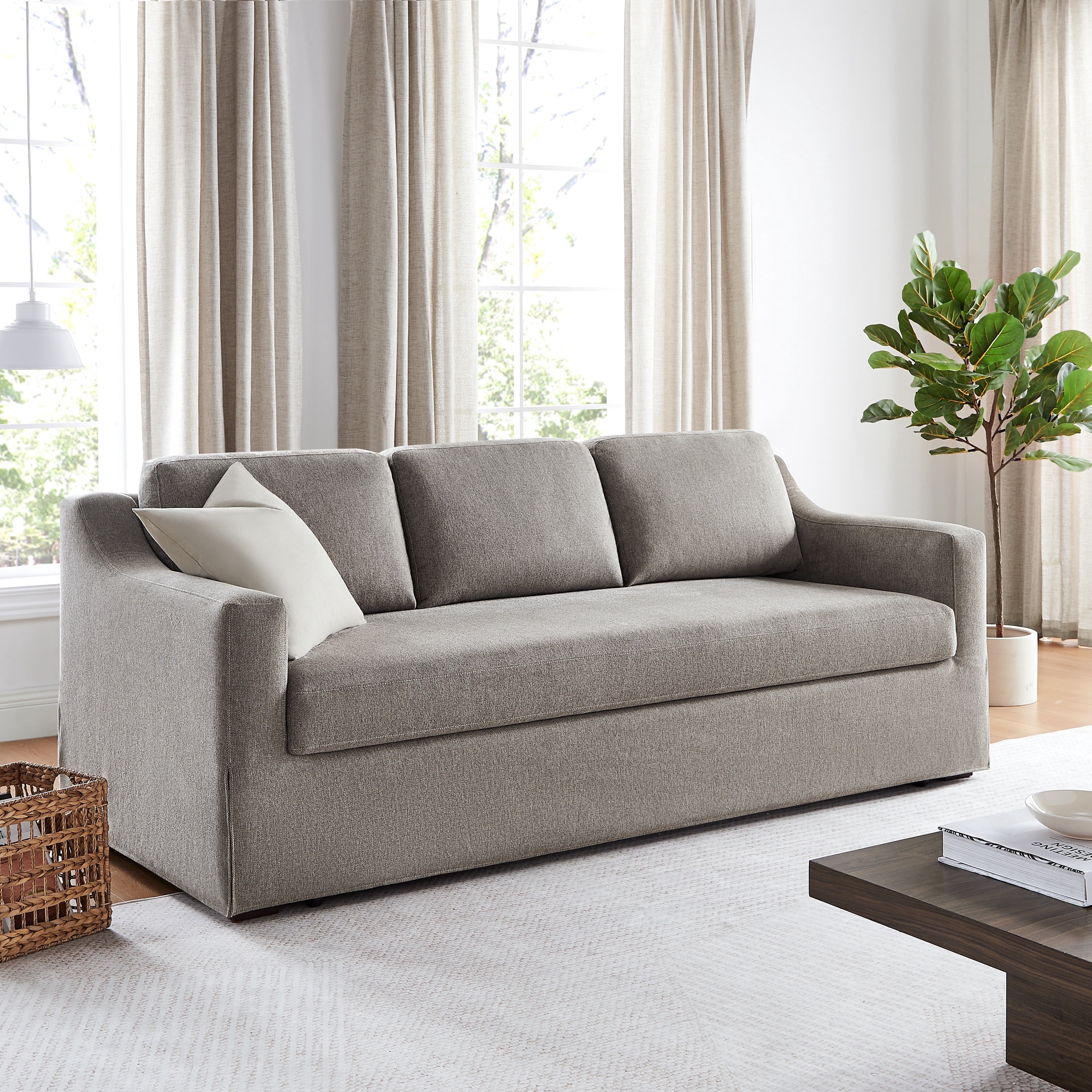 Serta, Convertible Sofa, Hanson Flax Fabric, Queen Size Sleeper ...