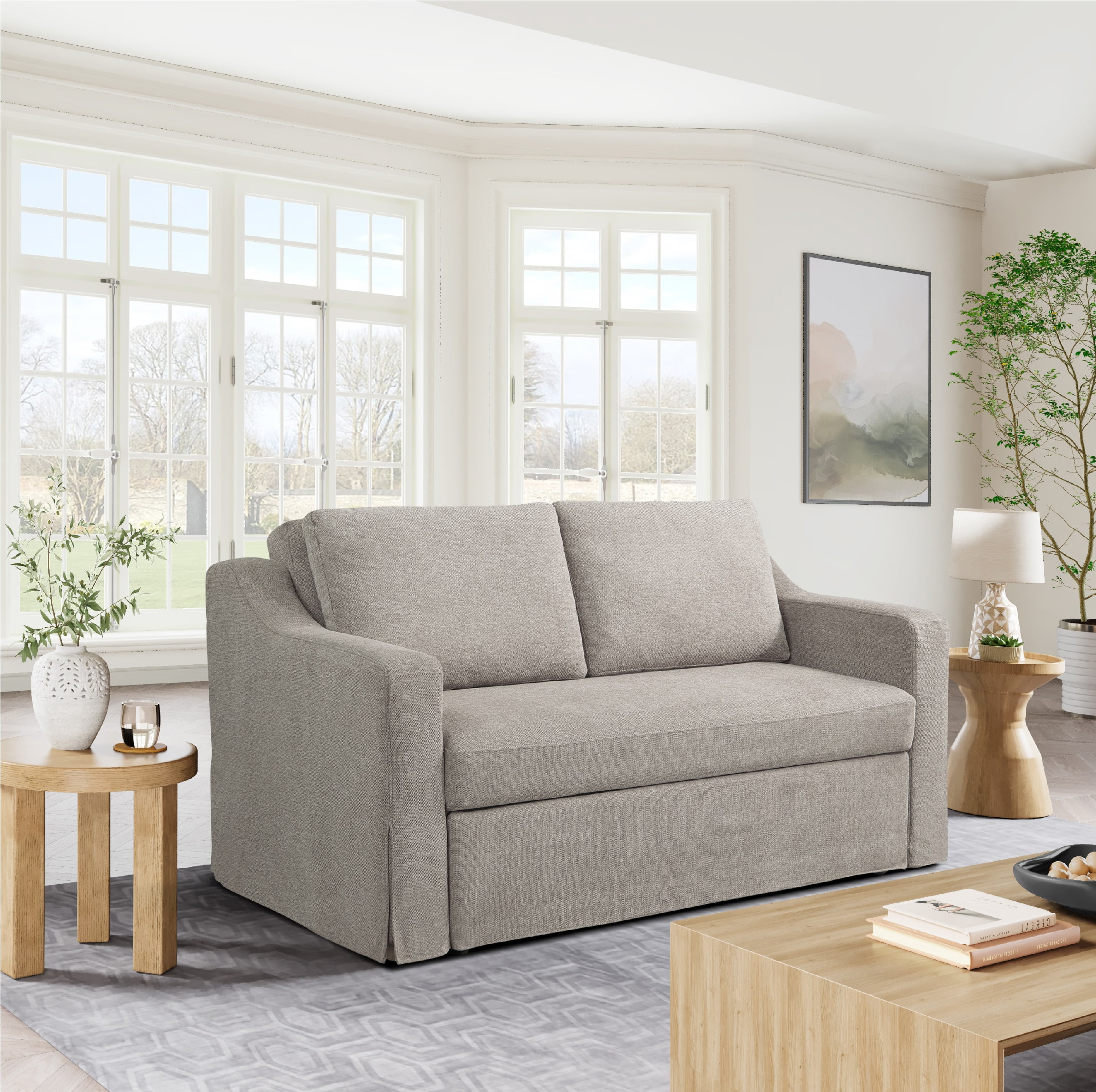 Serta Hanson Modern Style Convertible Loveseat, Flax Fabric - Walmart.com