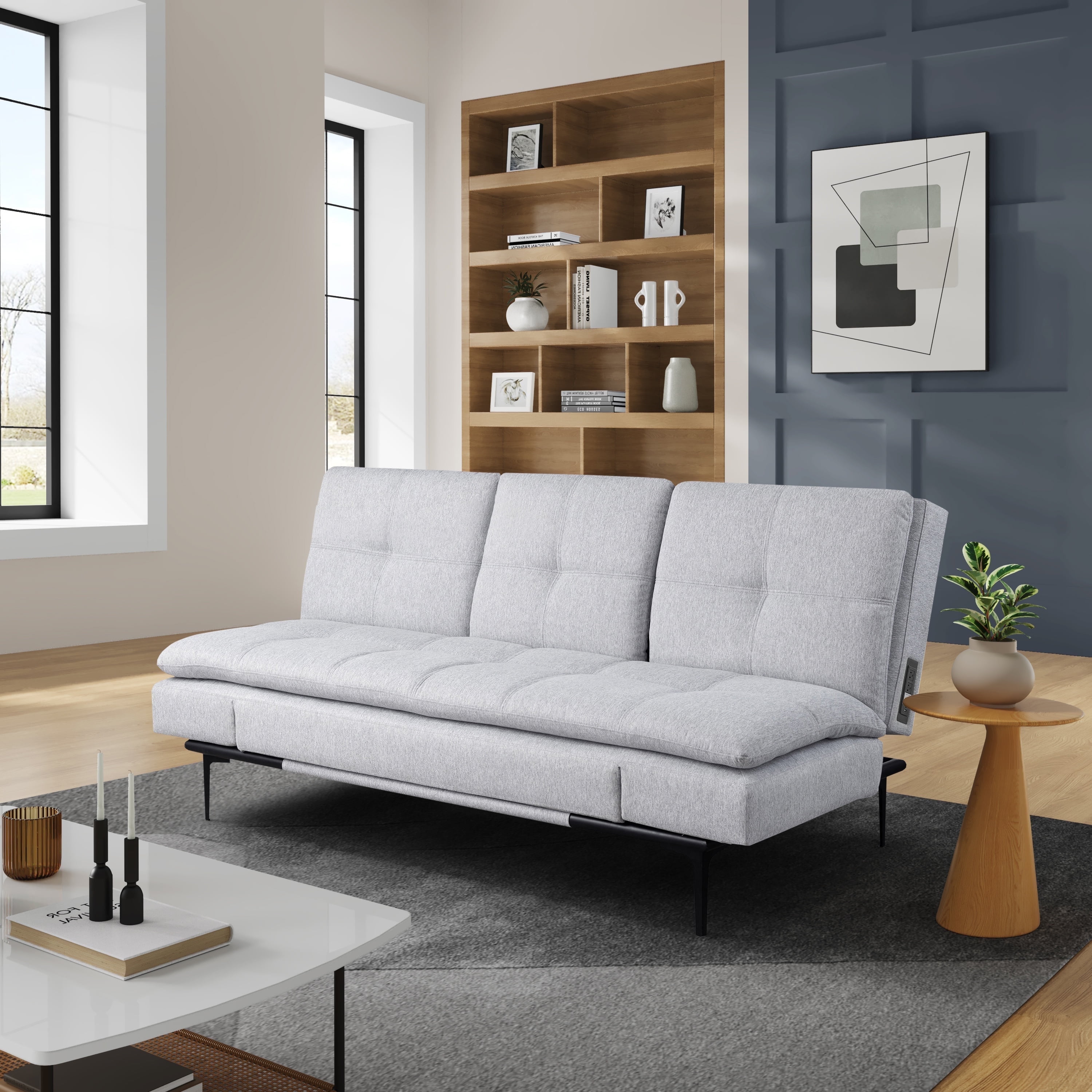 Serta Lambeth Convertible Sofa in Light Gray Fabric Upholstery ...