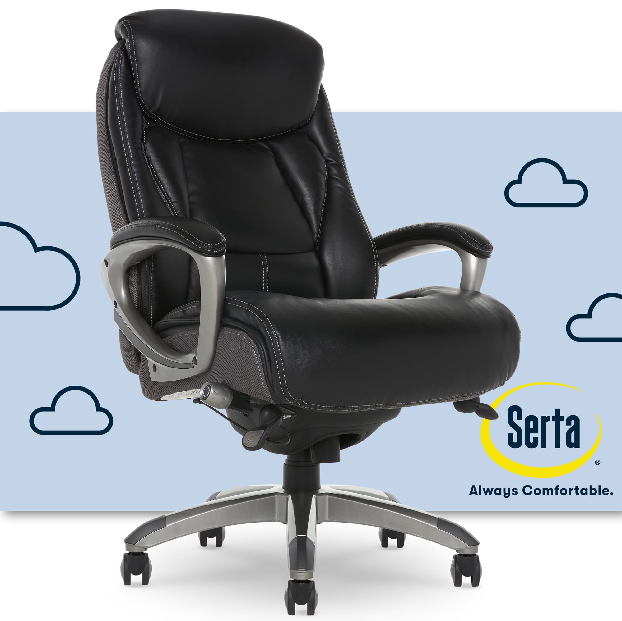 Serta Lautner Executive Computer Desk Chair, Gray Mesh & Black Bonded ...