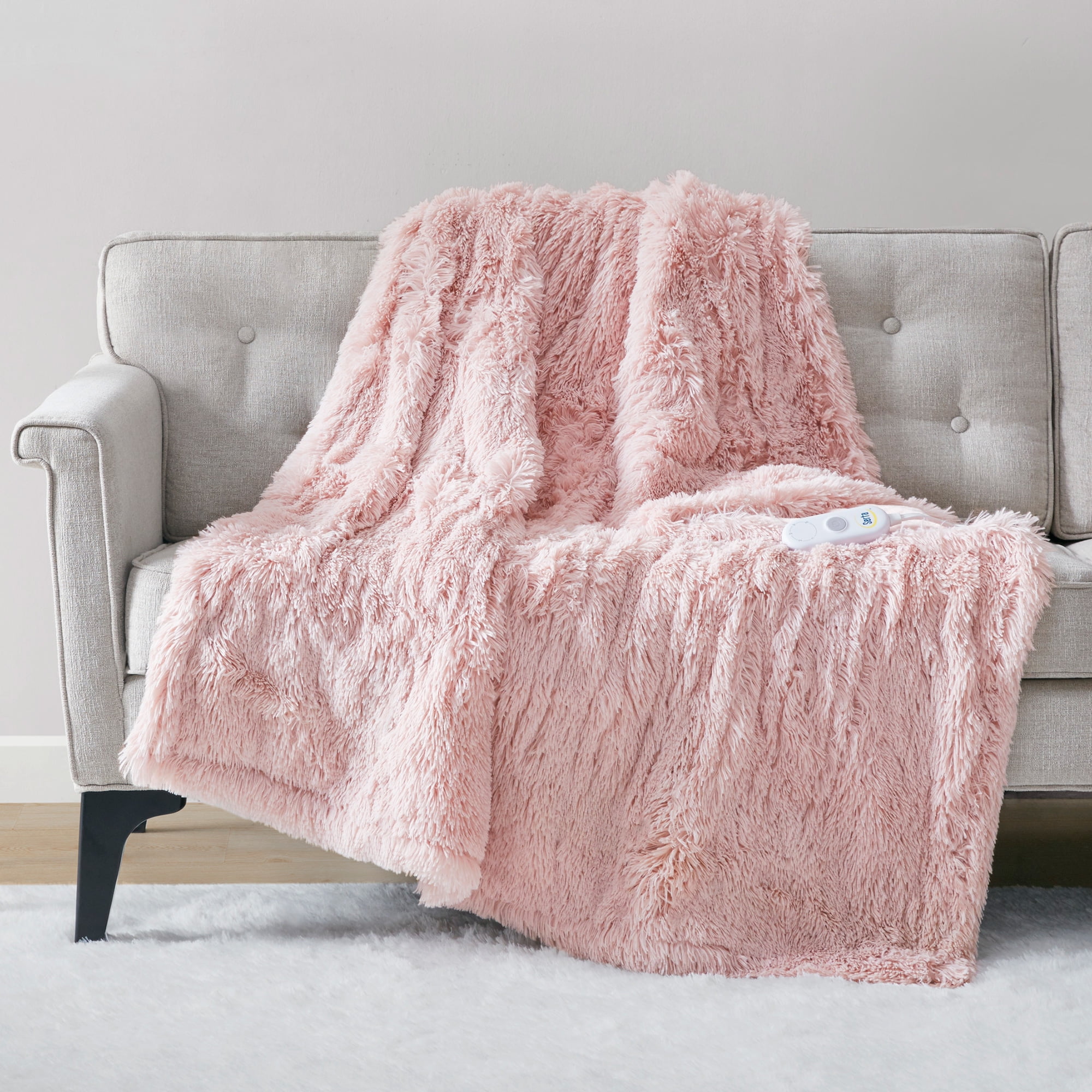 Serta Leena Shaggy Faux Fur Heated Throw Blanket, Electric Throw ...