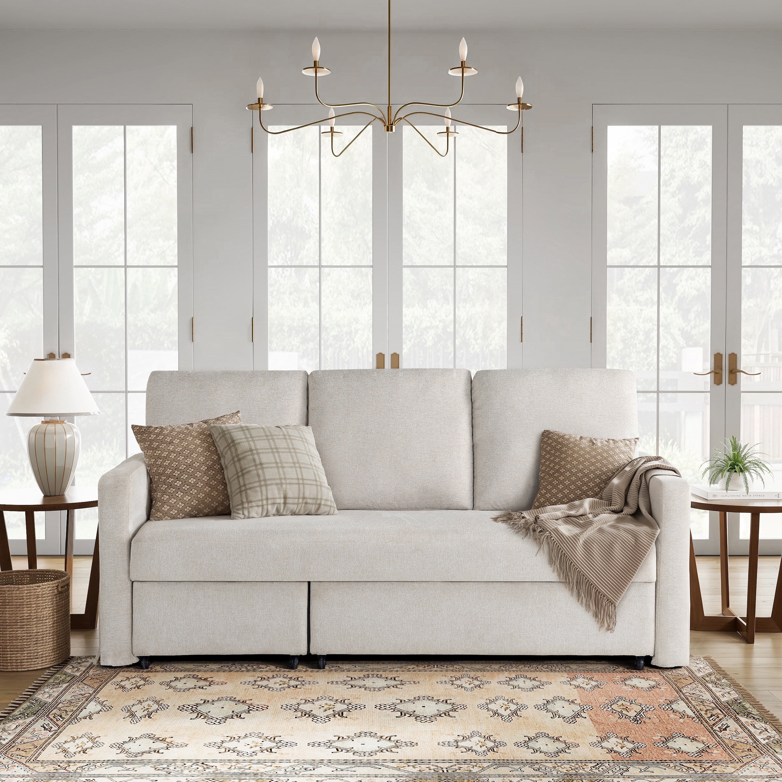 Serta Mia Modern Convertible Sofa, Ivory Woven Fabric - Walmart.com