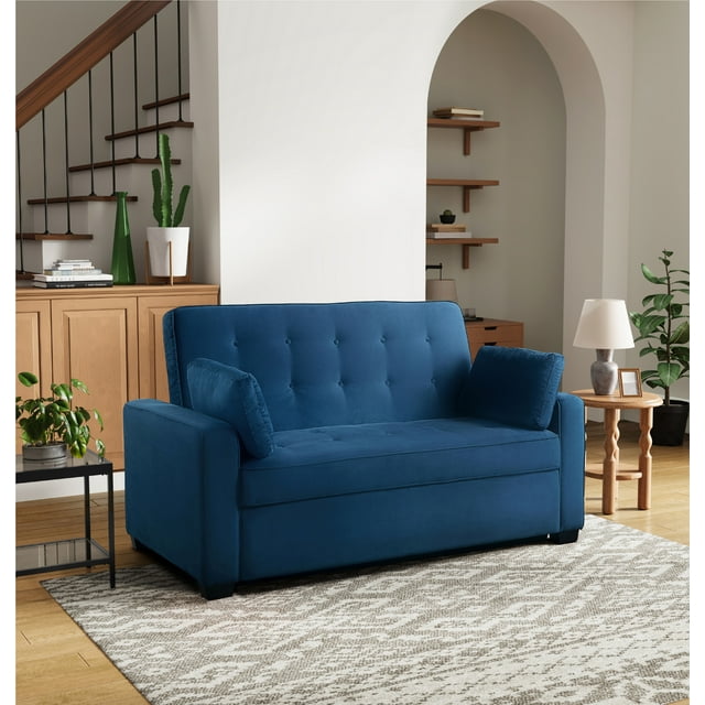 Serta Monroe Modern Convertible Sofa with Queen Size Sleeper, Navy Blue ...