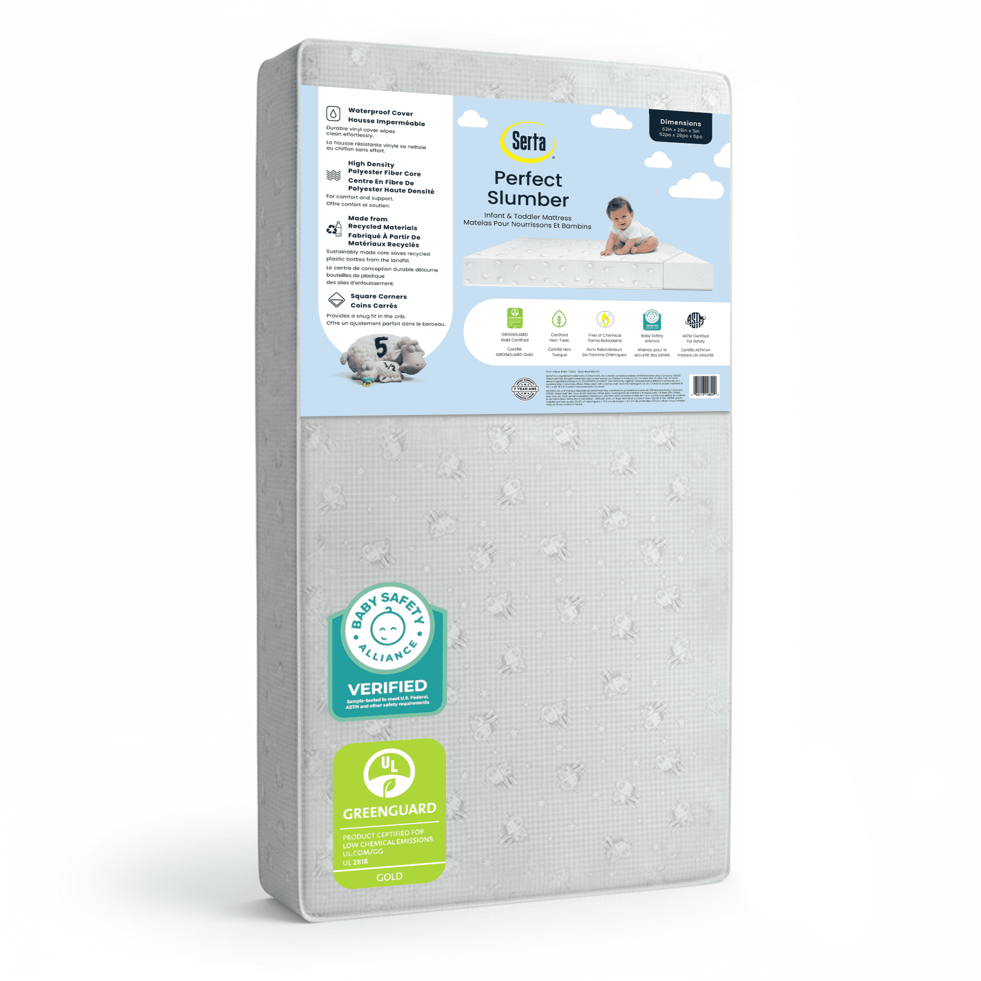 Serta Perfect Slumber Dual Sided Crib and Toddler Mattress, Waterproof ...