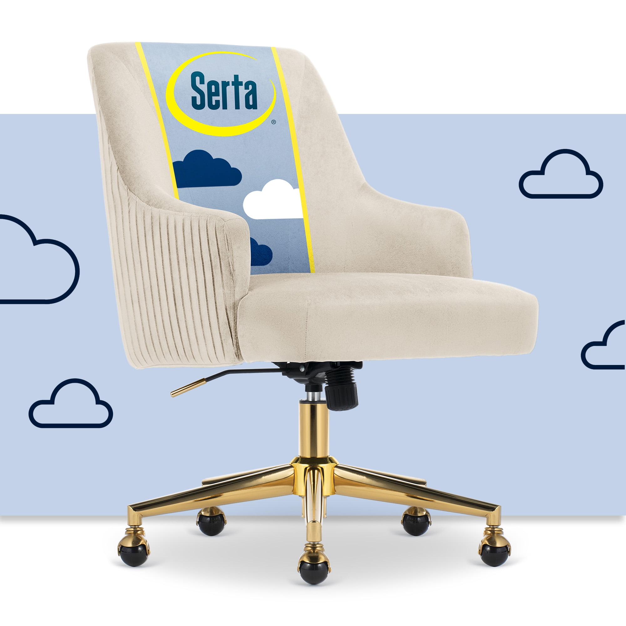 Serta Scarlett Modern Mid-Back Office Chair Velvet Fabric Gold Metal ...