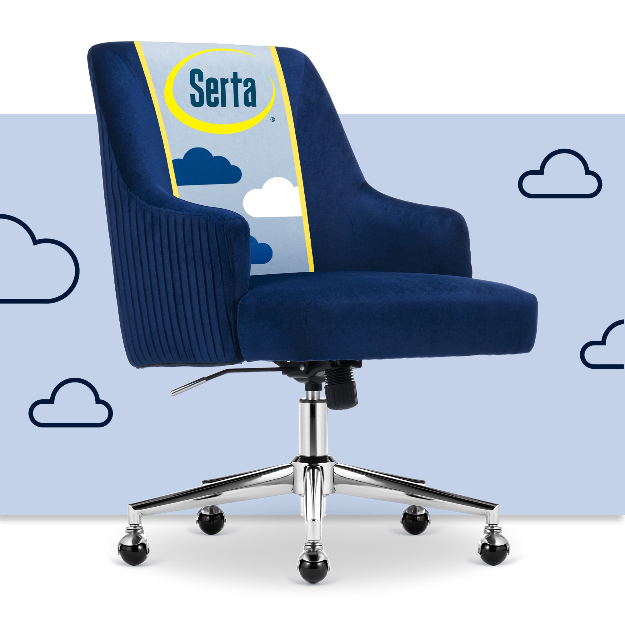 Serta Scarlett Modern Mid-Back Office Chair Velvet Fabric Silver Metal ...
