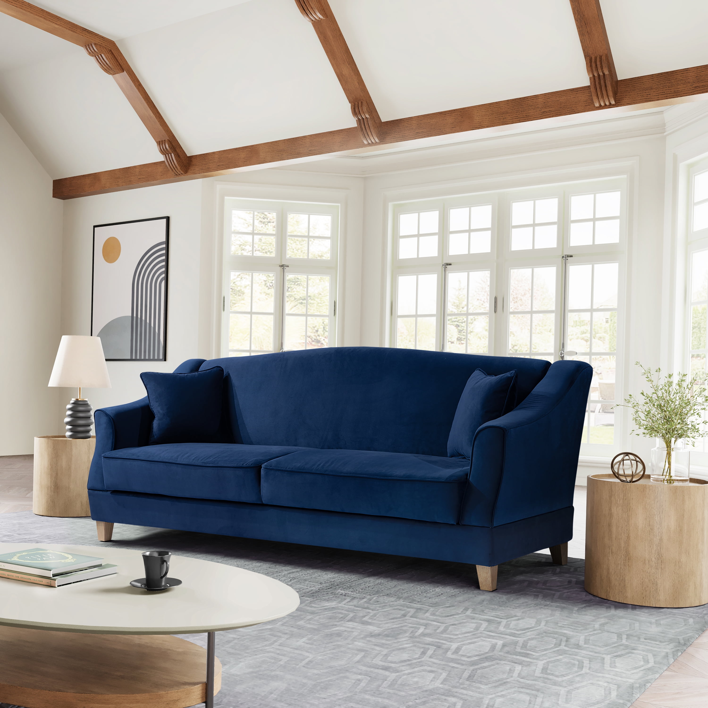 Serta Shannon Modern Style Convertible Sofa, Navy Blue Fabric - Walmart.com