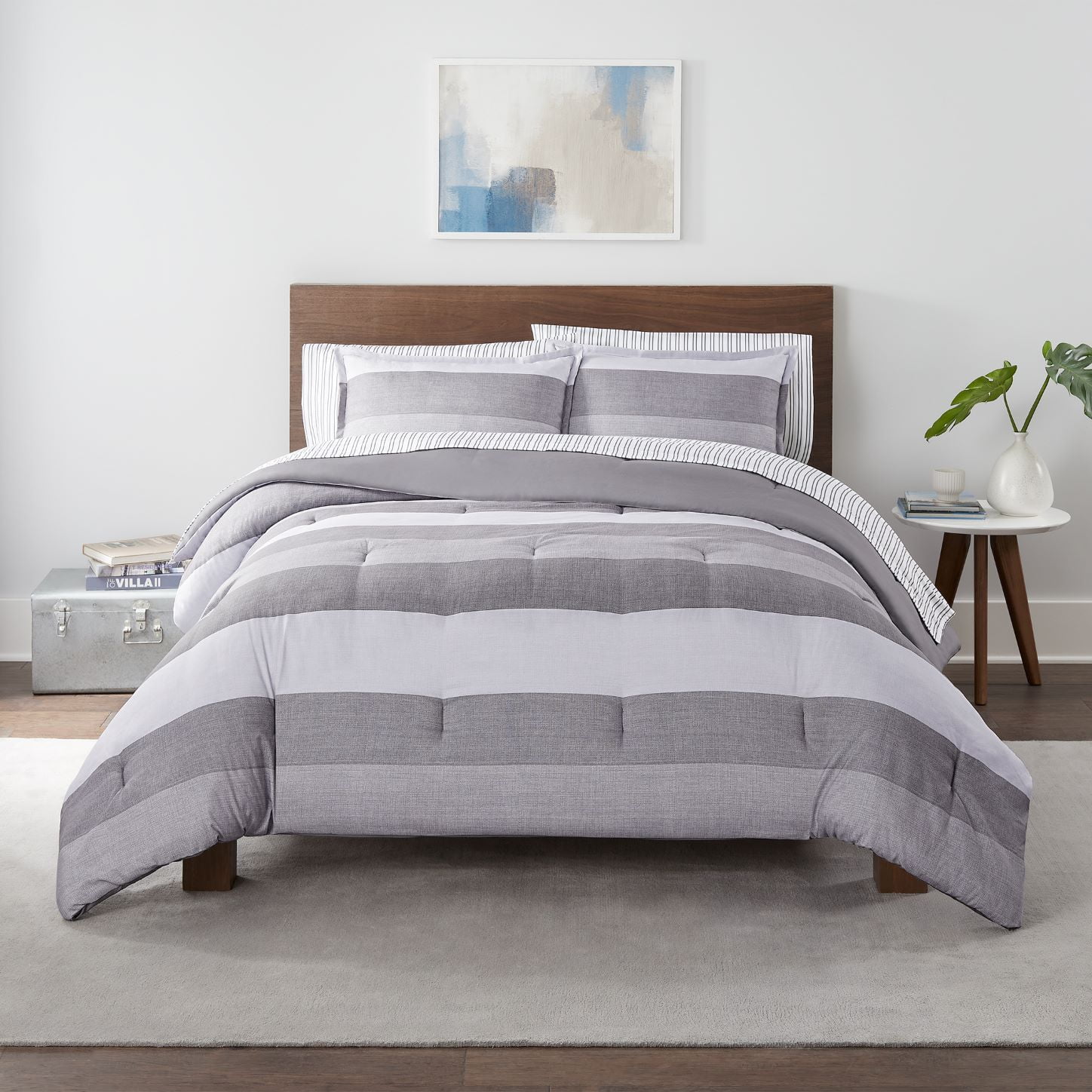 Serta Simply Clean Billy Grey Textured Stripe Bed in a Bag, King, 7 ...