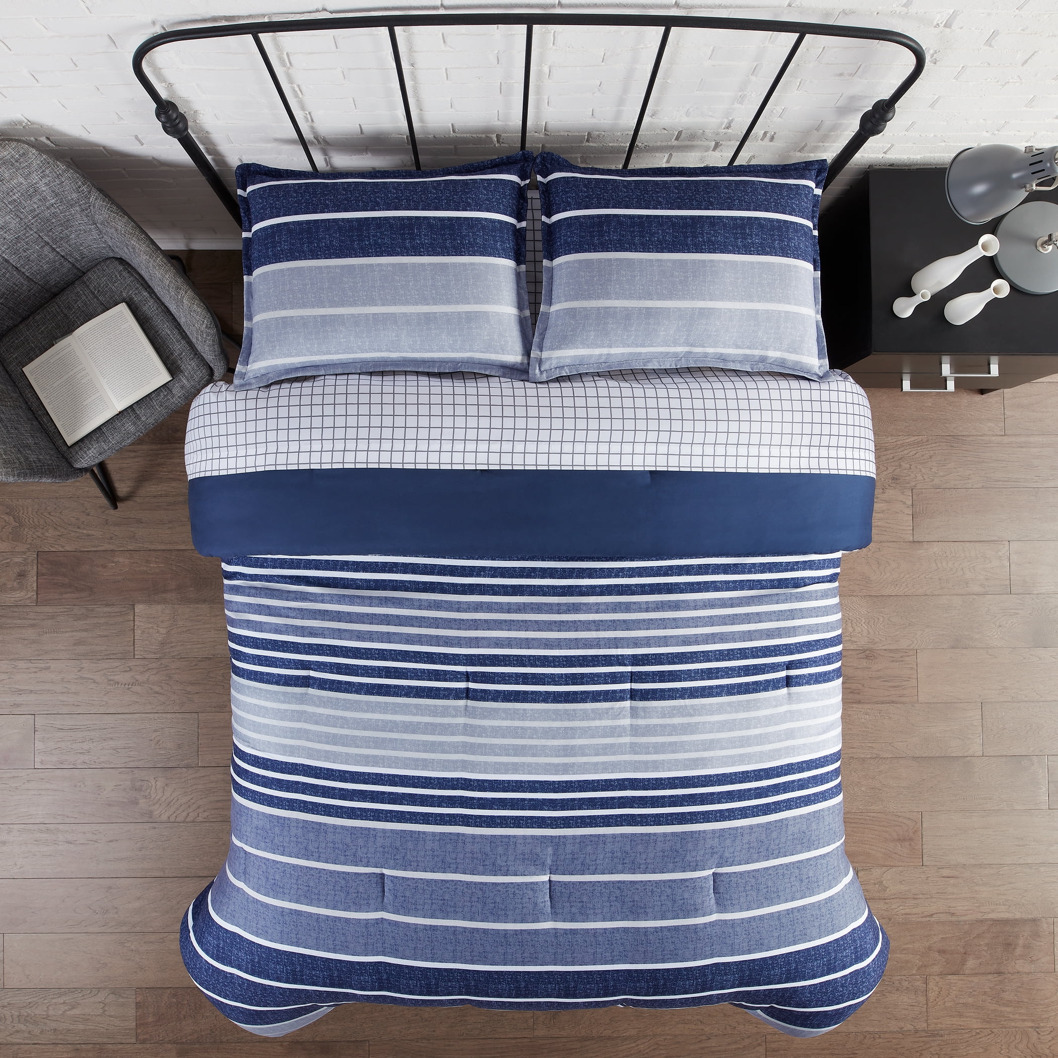 Serta Simply Clean Conrad Blue Variegated Stripe Antimicrobial Bed in a ...