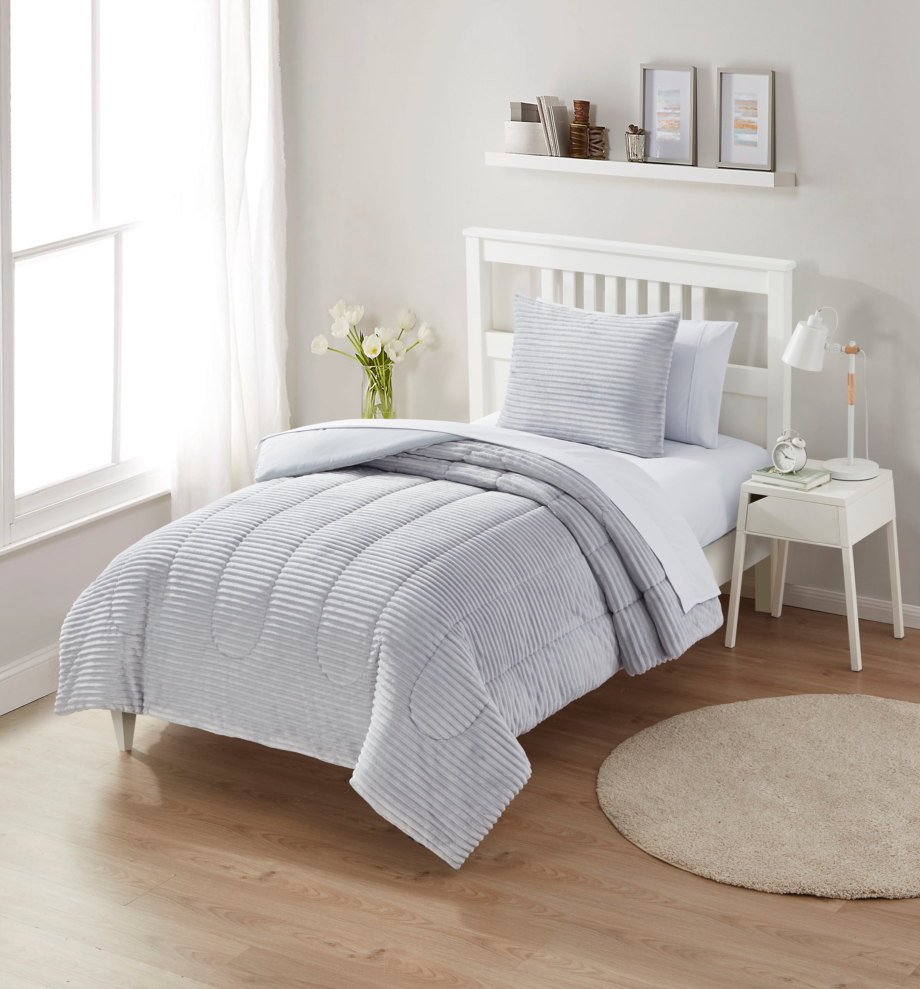 Serta So Snuggly Kids Plush Grey 5-Piece Bed in a Bag, Twin/Twin-XL ...