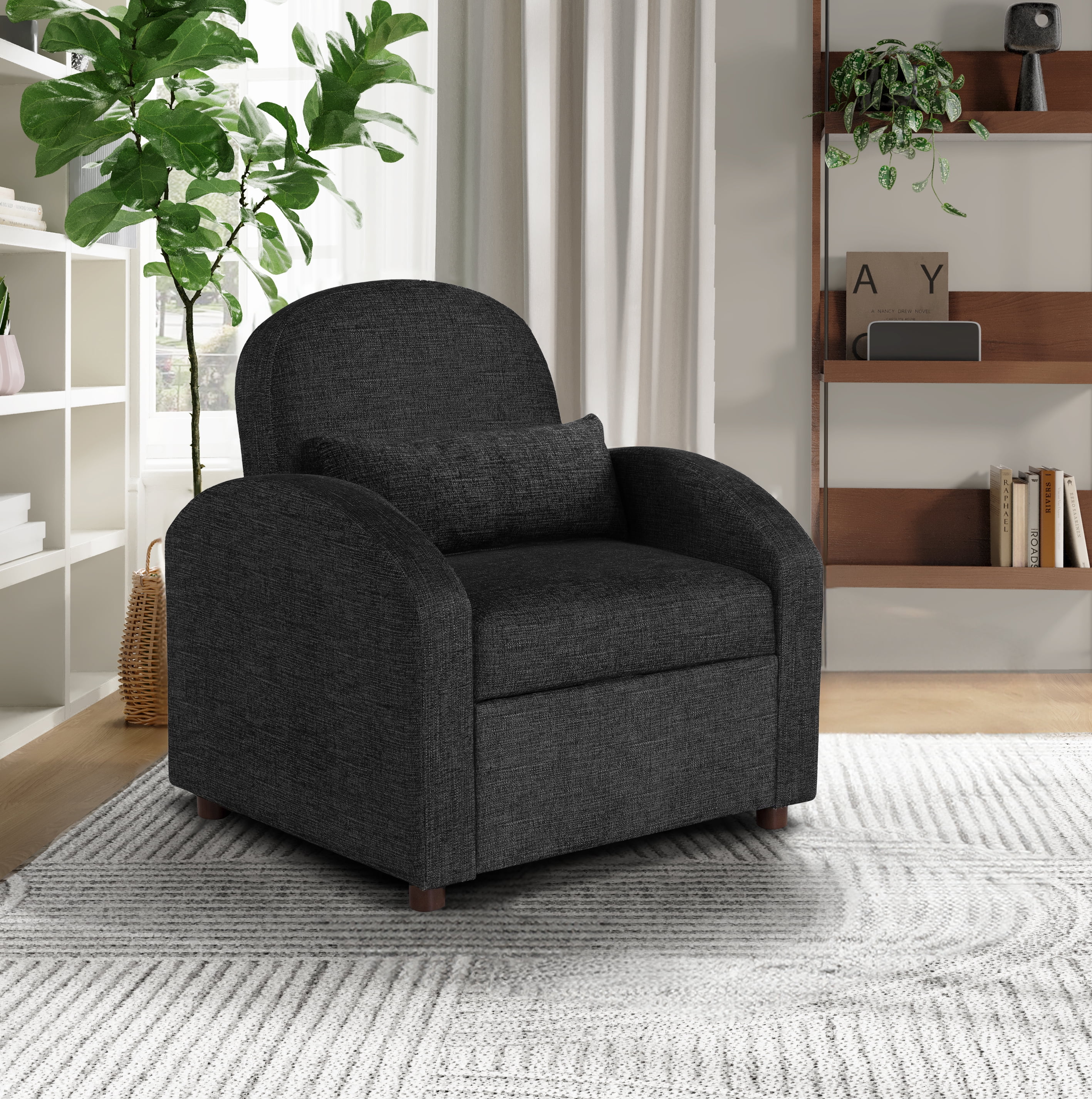 Serta Thornton Modern Convertible Chair with Twin Size Sleeper, Black ...