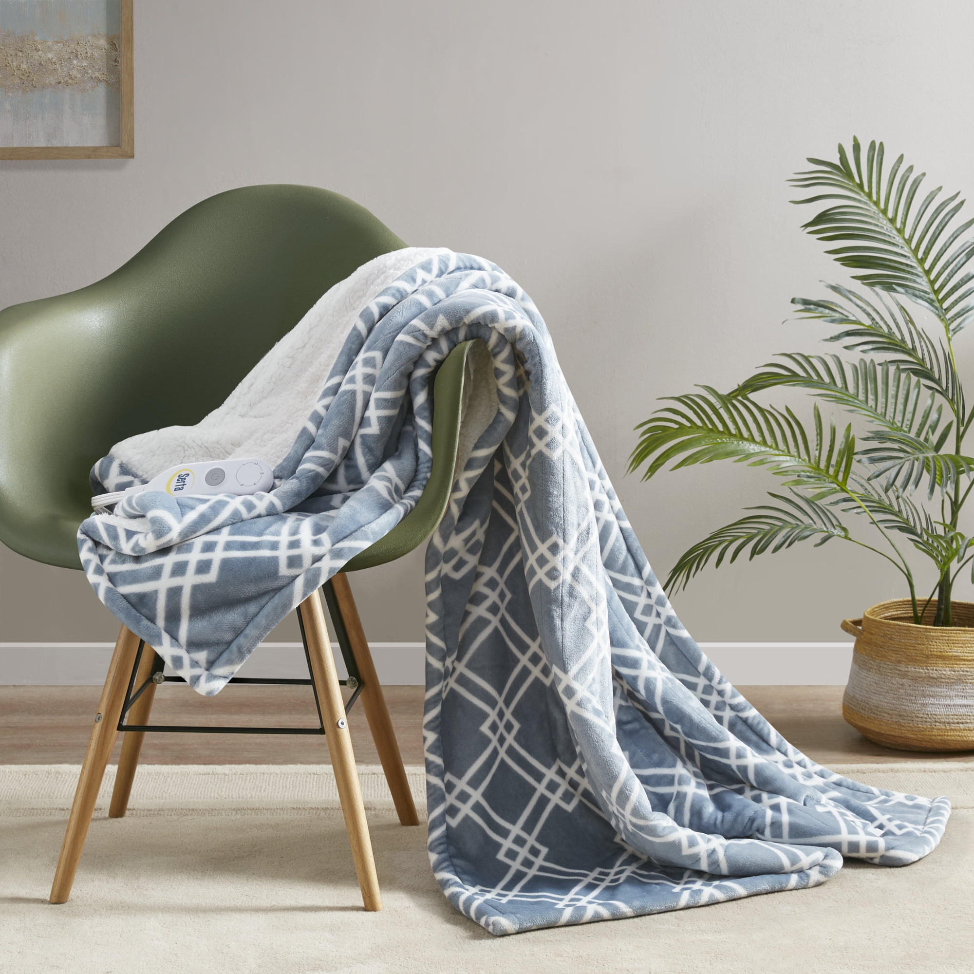 Serta Ultra Soft Plush Electric Throw Heated Blanket Bedding Dusty Blue ...