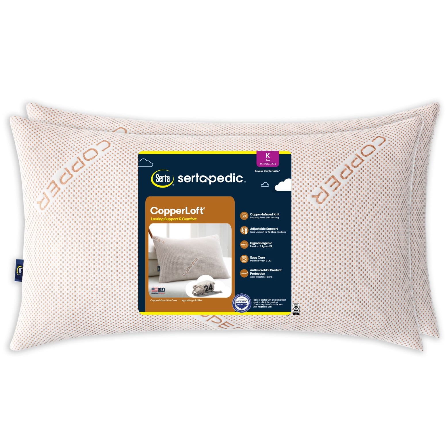 Sertapedic Copperloft Bed Pillow, King, 2 Pack - Walmart.com