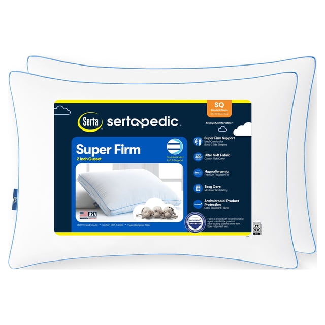 Sertapedic Super Firm Pillow Pack of 2, Standard/Queen Size - Walmart.com